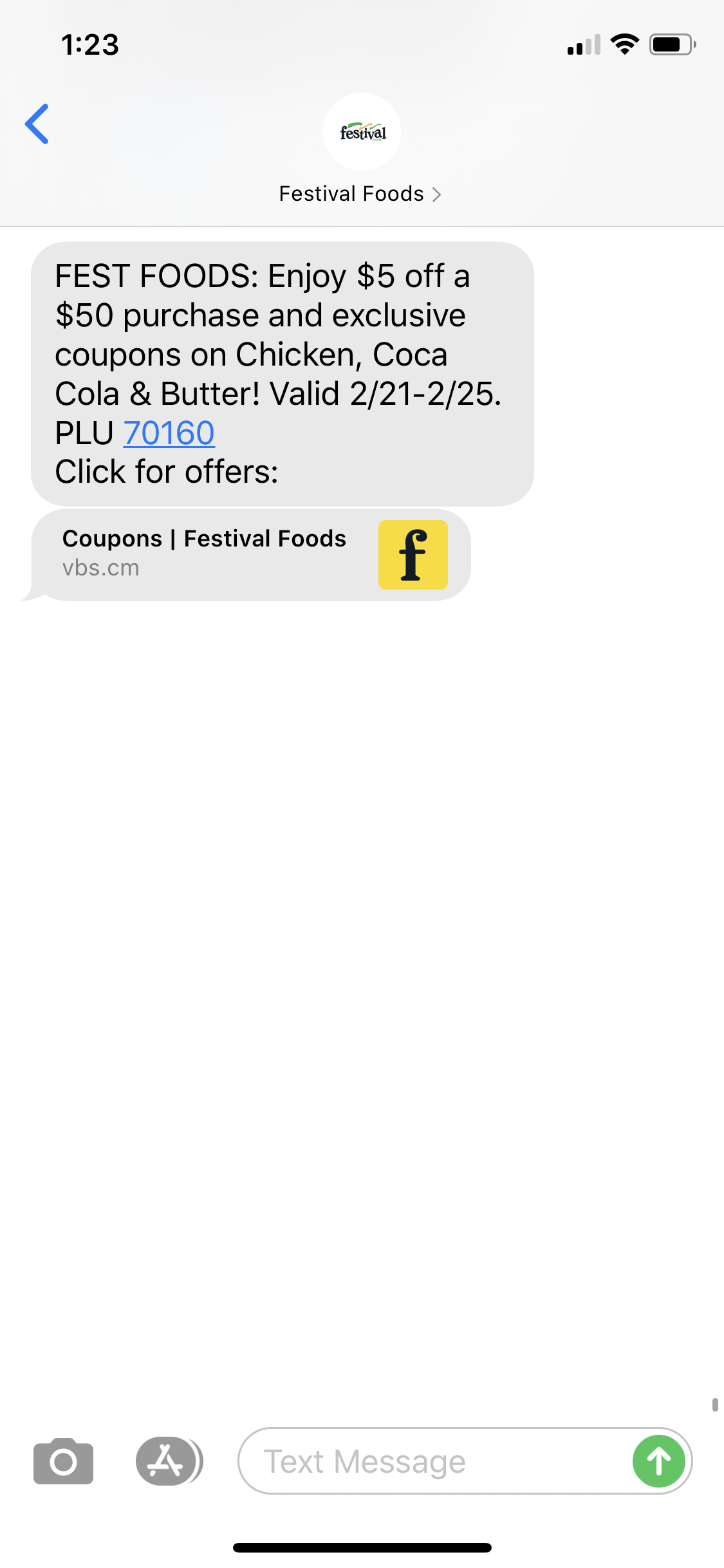 Festival Foods Text Message Marketing Example – 02.21.2020 | SMS Archives