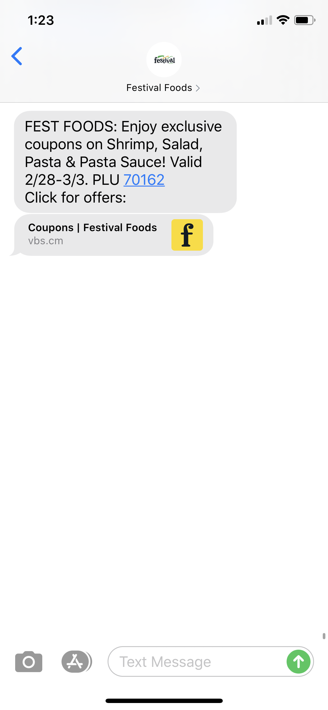 Festival Foods Text Message Marketing Example – 02.27.2020 | SMS Archives