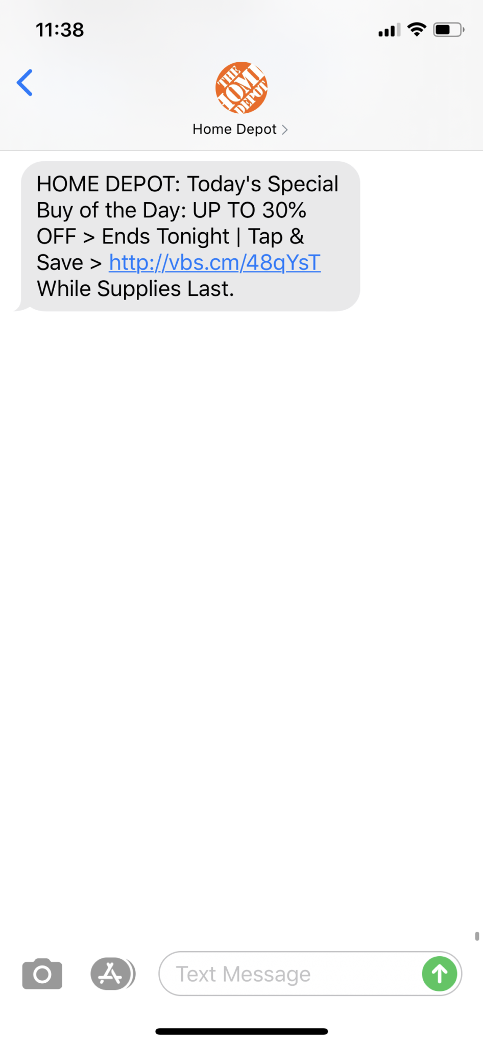 Home Depot Text Message Marketing Example – 03.22.2020 | SMS Archives