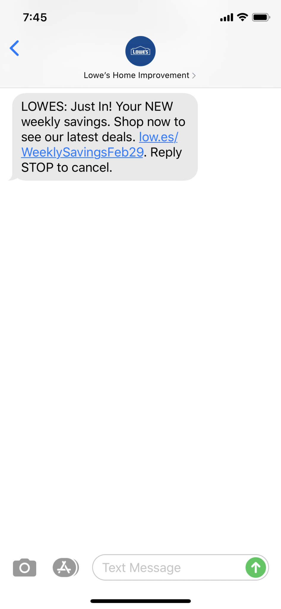 Lowe’s Text Message Marketing Example – 02.29.2020 | SMS Archives