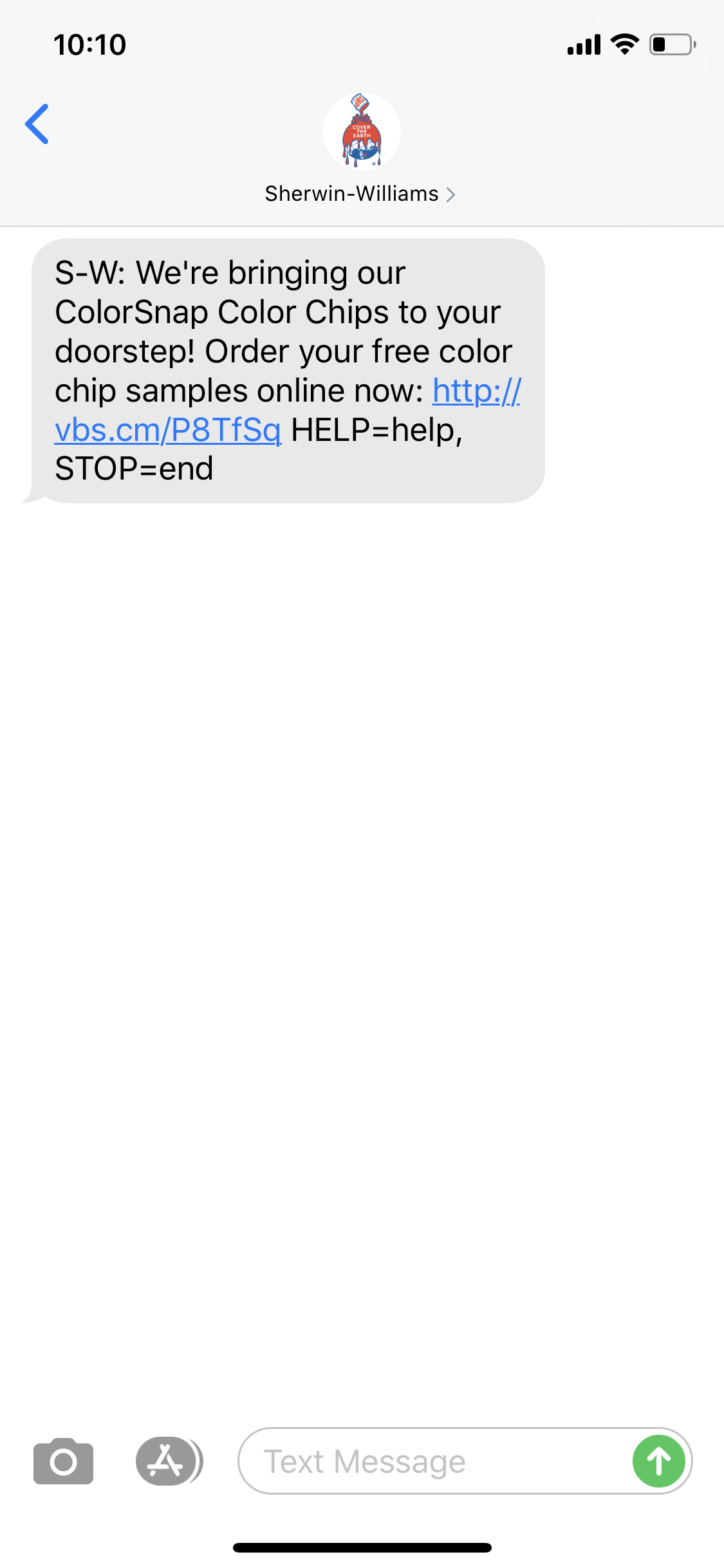 Sherwin Williams Text Message Marketing Example – 04.02.2020 | SMS Archives