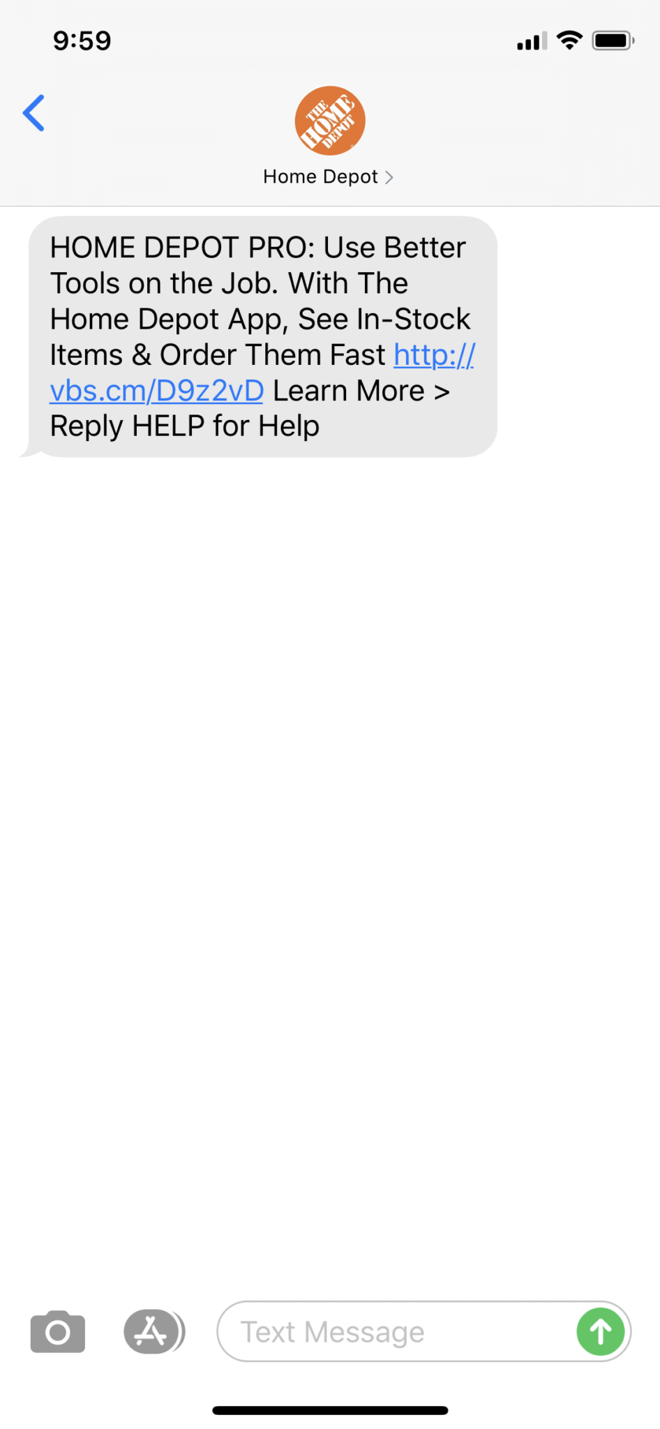 Home Depot Text Message Marketing Example – 06.29.2020 | SMS Archives
