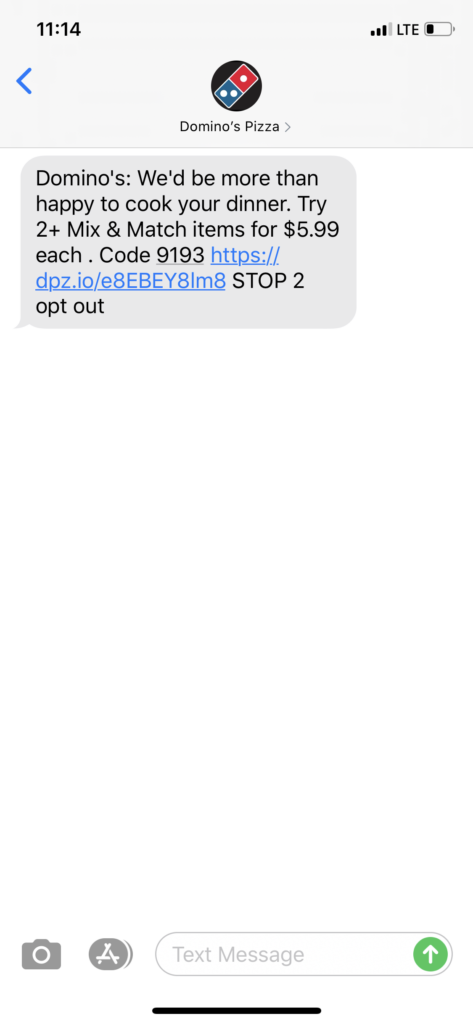 Domino’s Pizza Text Message Marketing Example – 07.31.2020 | SMS Archives