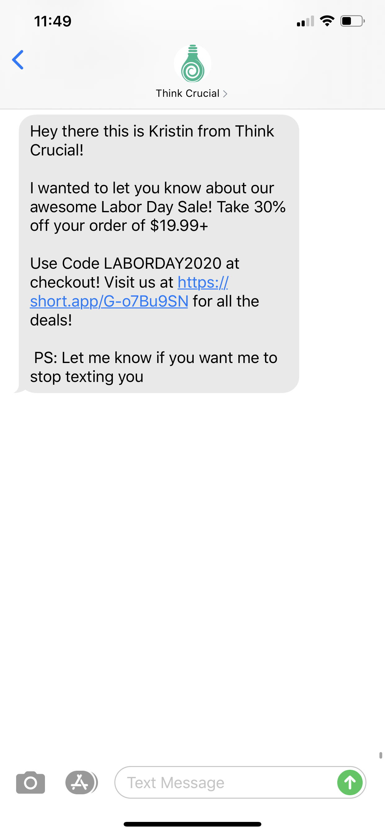Think a Crucial Text Message Marketing Example – 09.04.2020 | SMS Archives