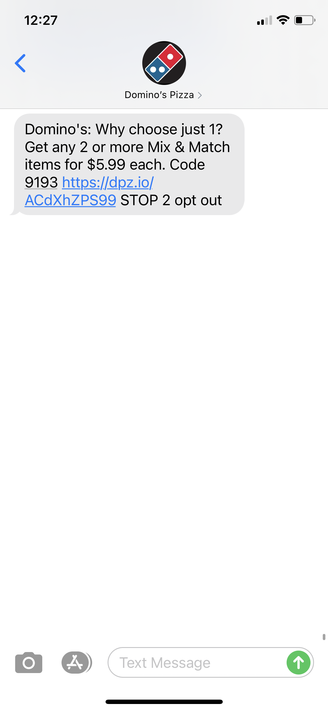 Domino’s Pizza Text Message Marketing Example – 10.02.2020 | SMS Archives