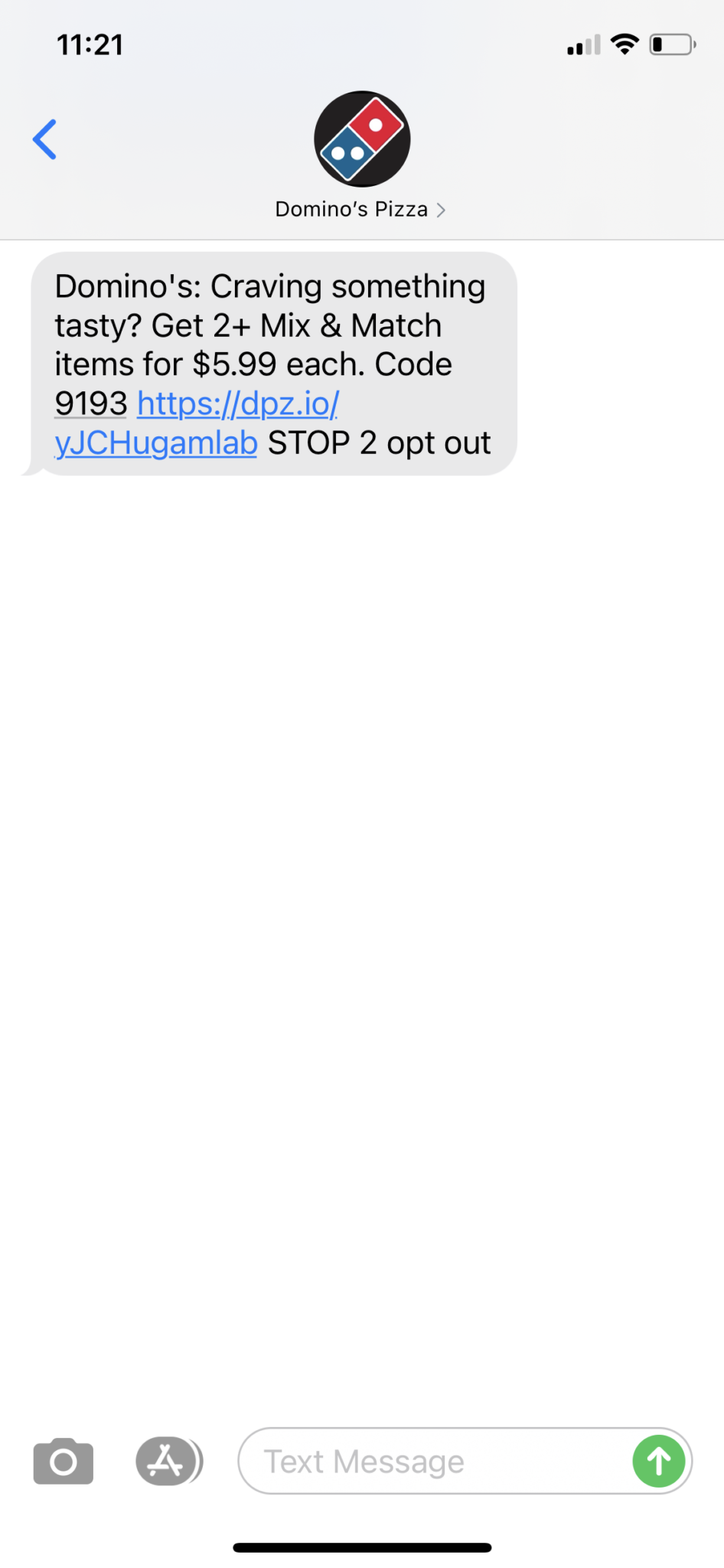 Domino’s Pizza Text Message Marketing Example – 10.09.2020 | SMS Archives