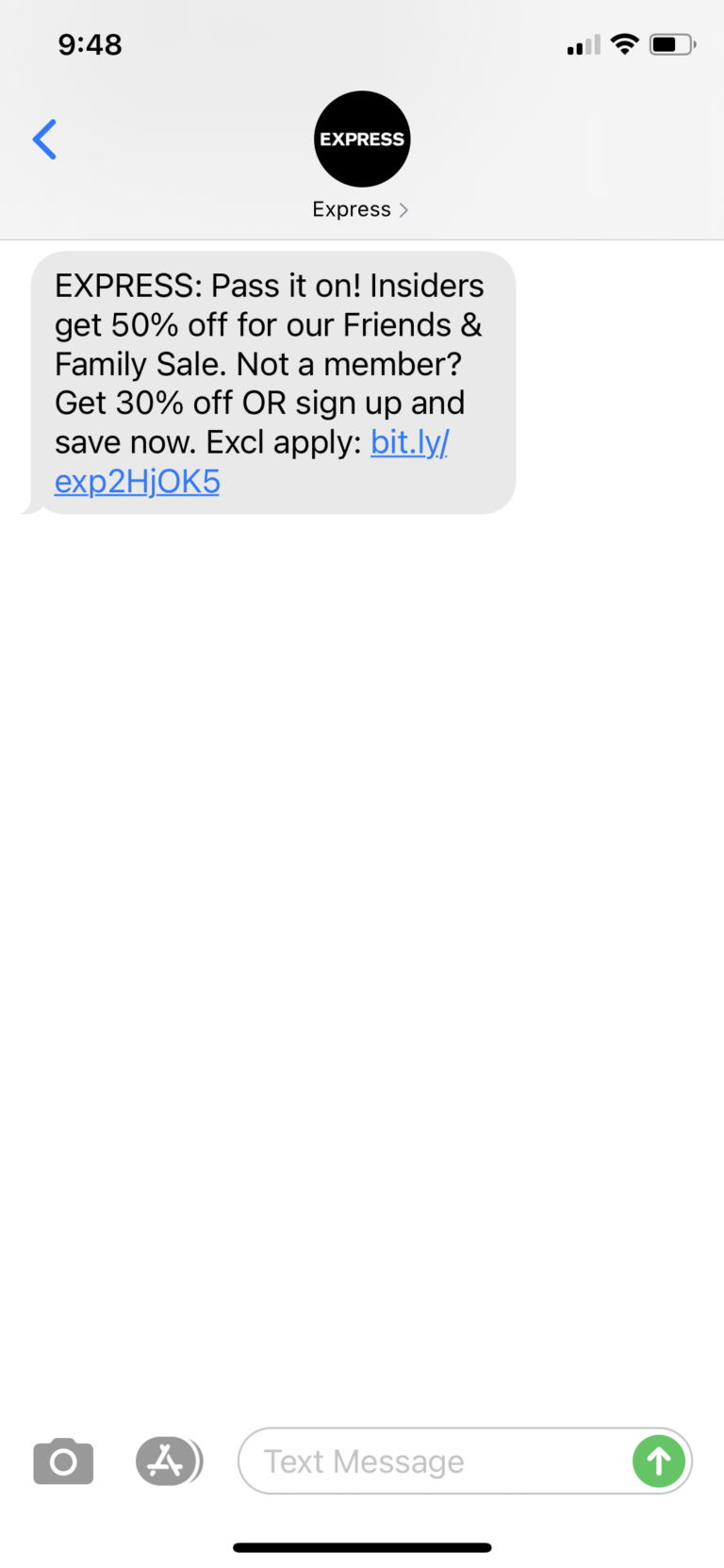 Express Text Message Marketing Example – 10.24.2020 | SMS Archives