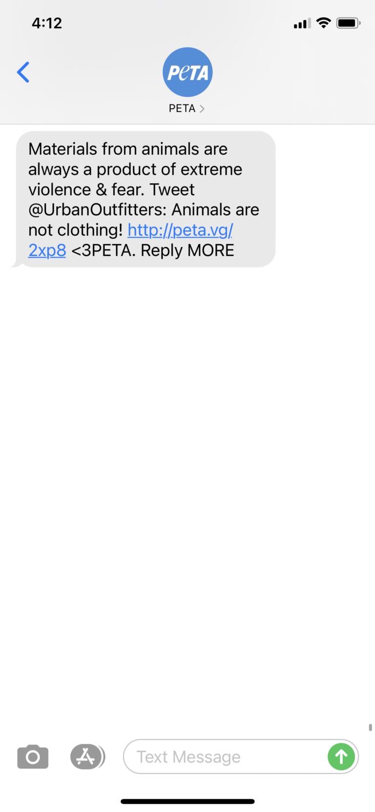 PETA Text Message Marketing Example – 09.29.2020.png | SMS Archives