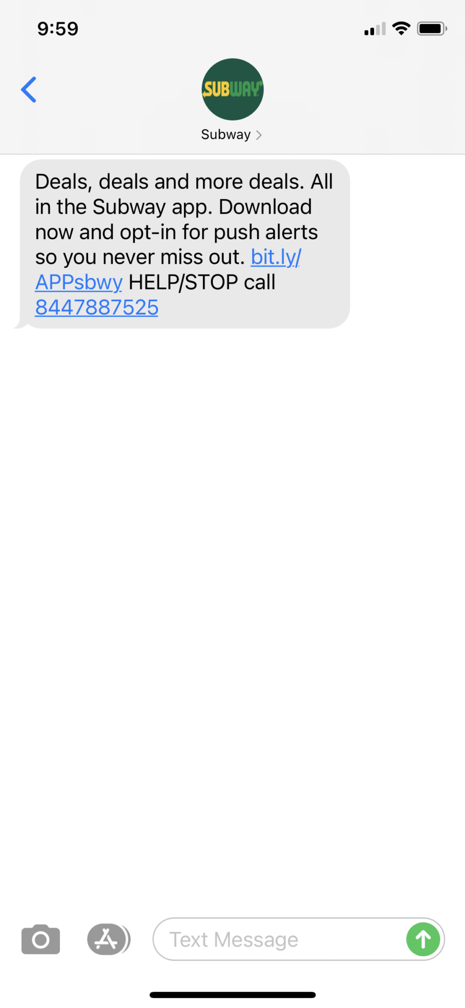 Subway Text Message Marketing Example – 10.19.2020 | SMS Archives