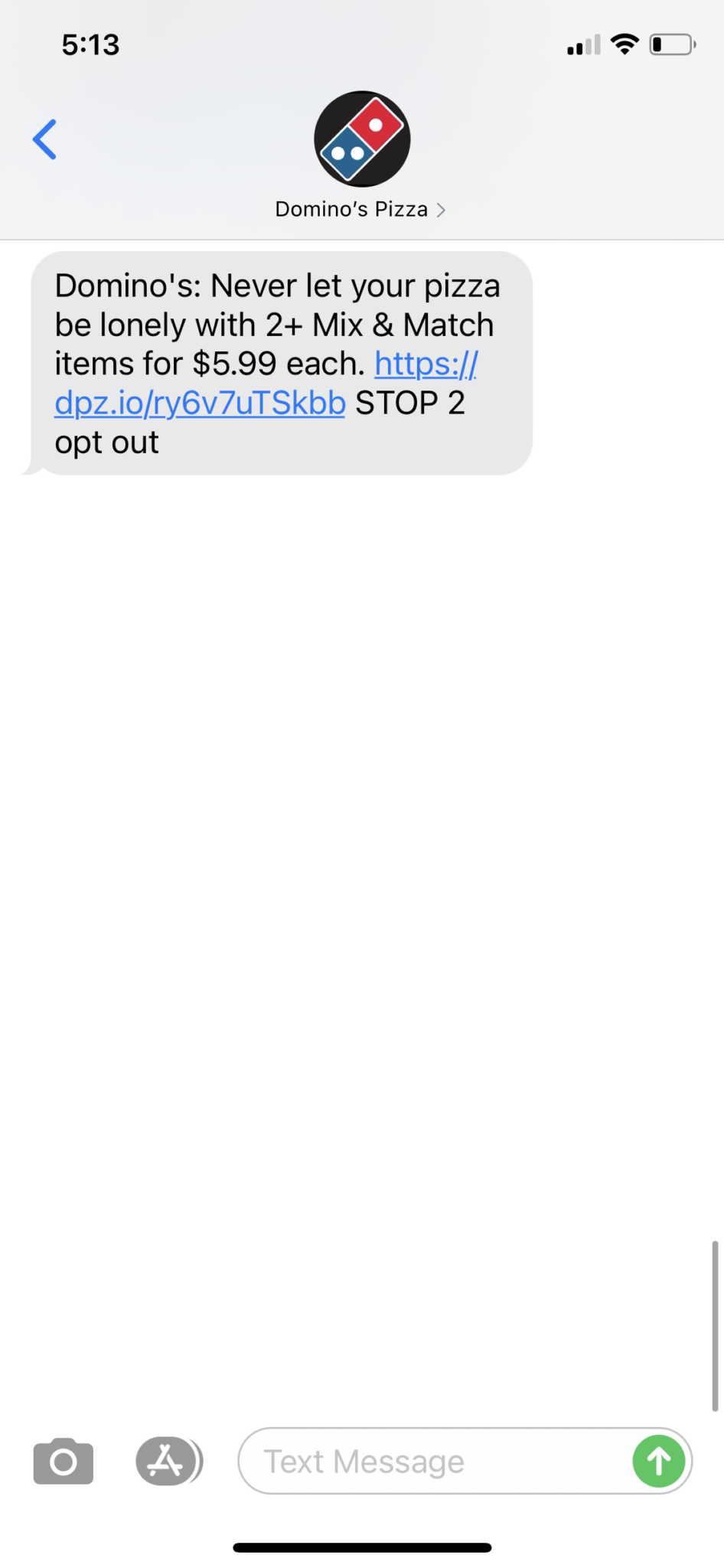 Domino’s Pizza Text Message Marketing Example – 11.17.2020.PNG | SMS ...
