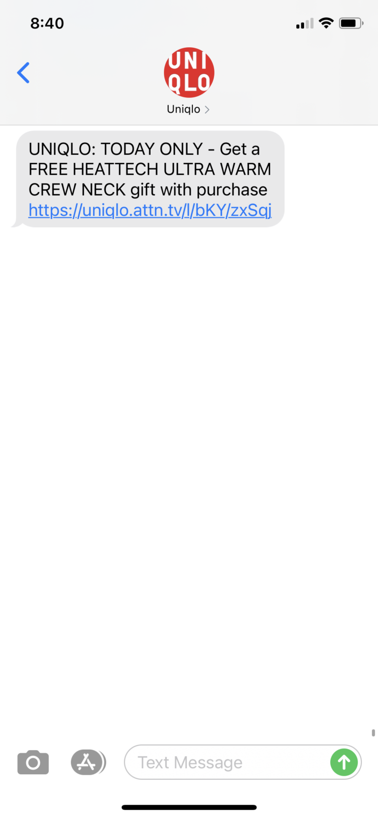 Uniqlo Text Message Marketing Example – 11.15.2020 | SMS Archives