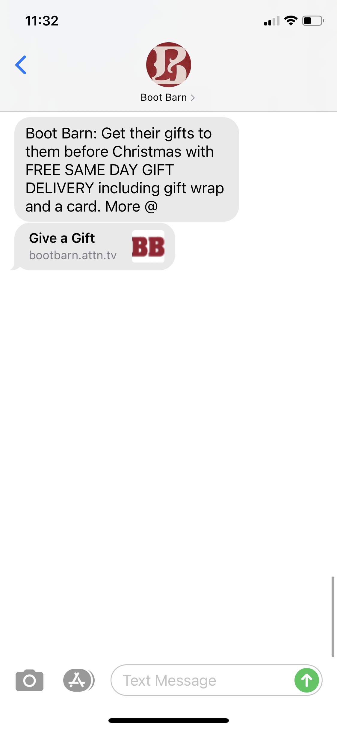 Boot Barn Text Message Marketing Example – 12.19.2020 | SMS Archives