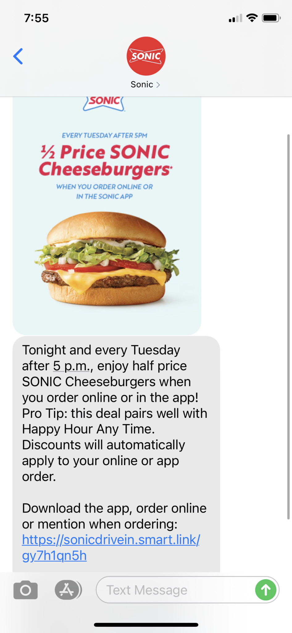 Sonic Text Message Marketing Example – 12.8.2020.PNG | SMS Archives