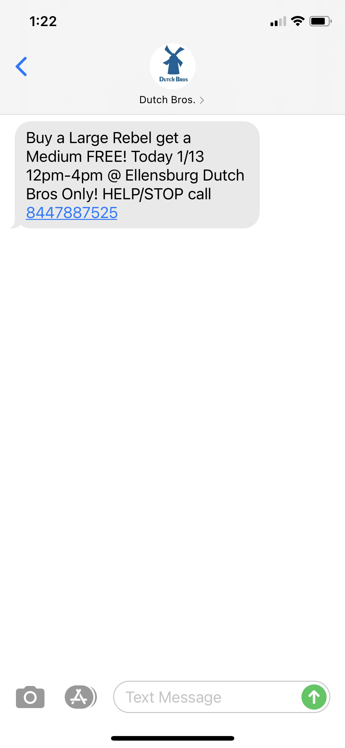 Dutch Bros. Text Message Marketing Example – 01.13.2021 | SMS Archives