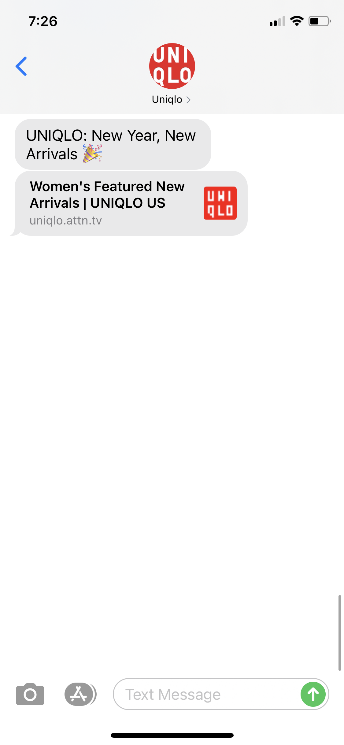 UNIQLO Text Message Marketing Example – 01.01.2021 | SMS Archives