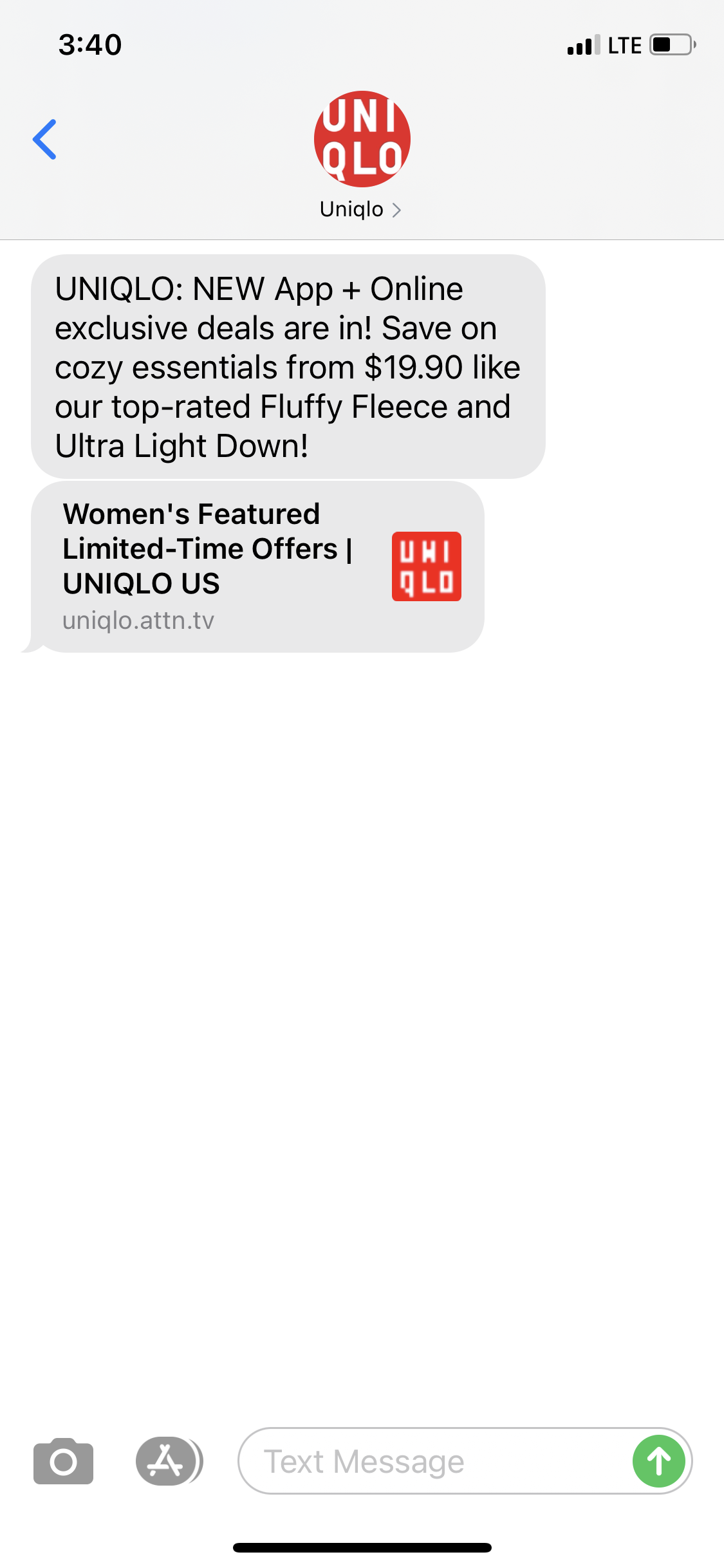 UNIQLO Text Message Marketing Example – 01.15.2021 | SMS Archives