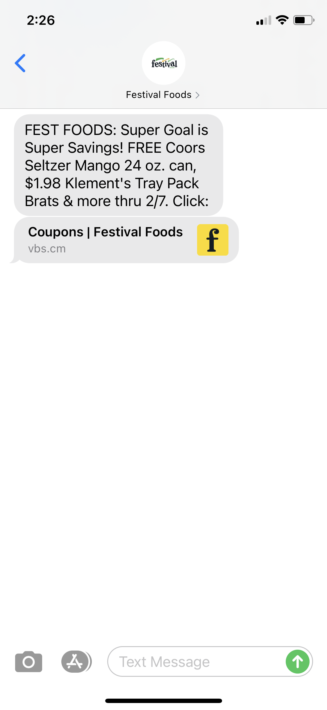 Festival Foods Text Message Marketing Example – 02.04.2021 | SMS Archives