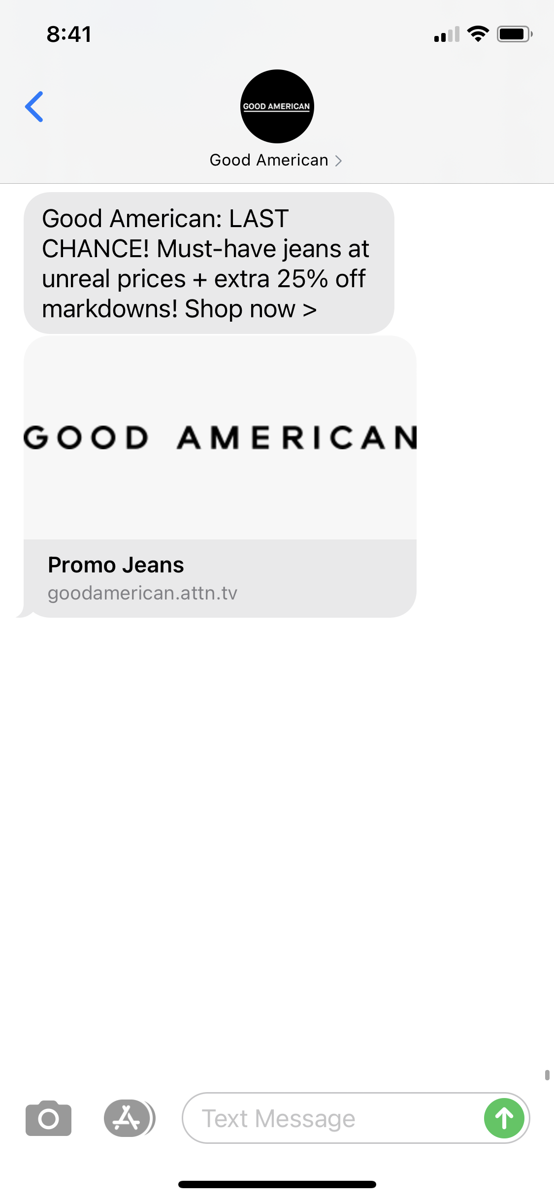 Good American Text Message Marketing Example – 02.15.2021 | SMS Archives
