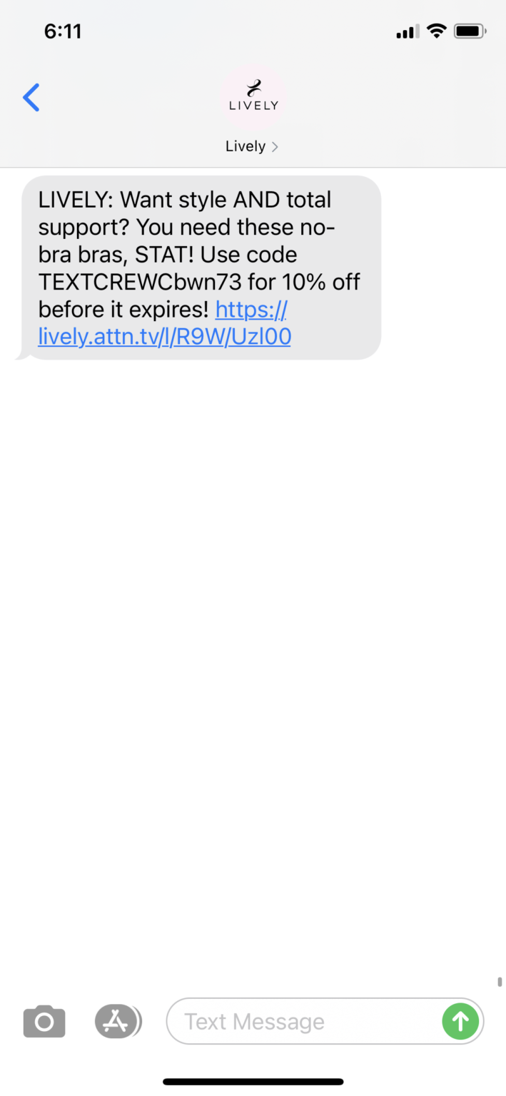 Lively Text Message Marketing Example – 02.21.2021 | SMS Archives