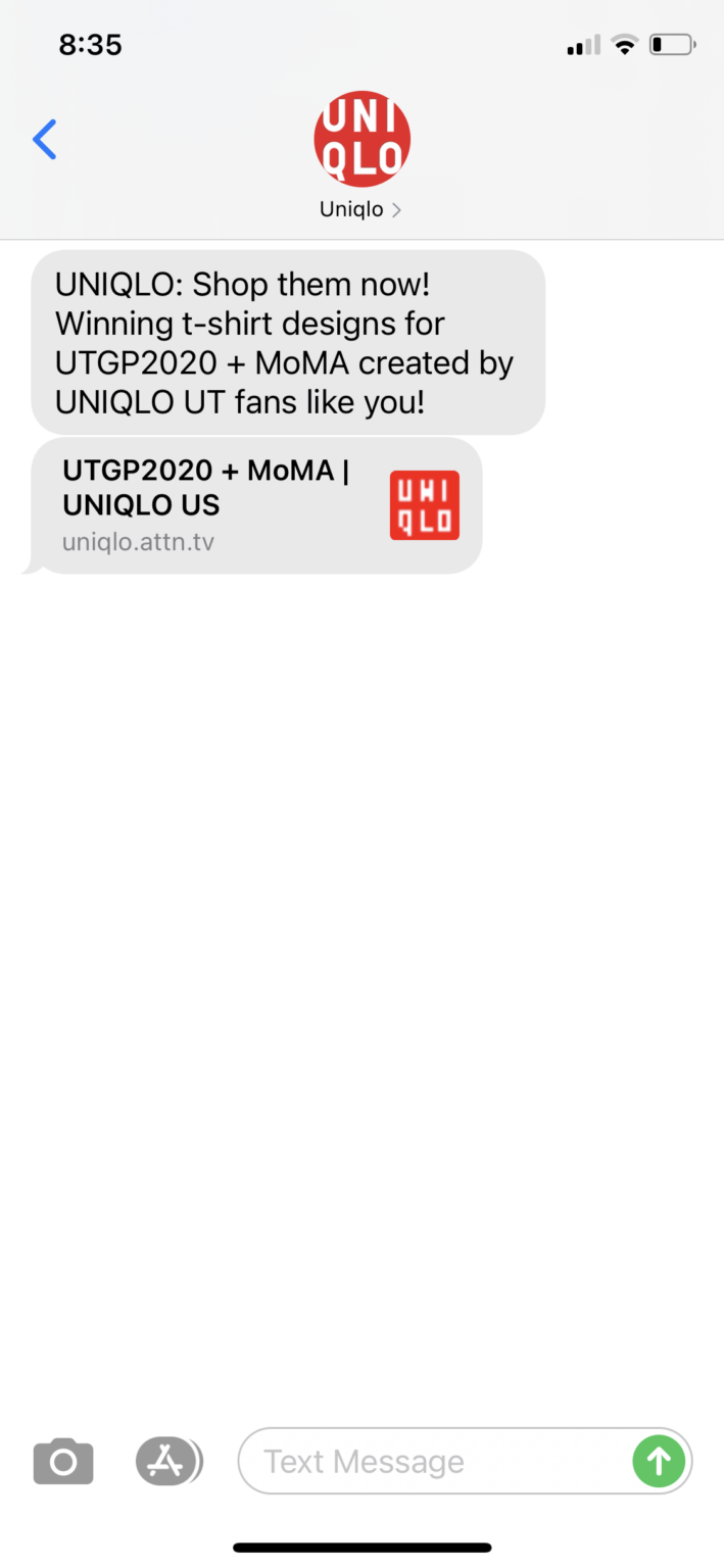 UNIQLO Text Message Marketing Example – 02.26.2021 | SMS Archives