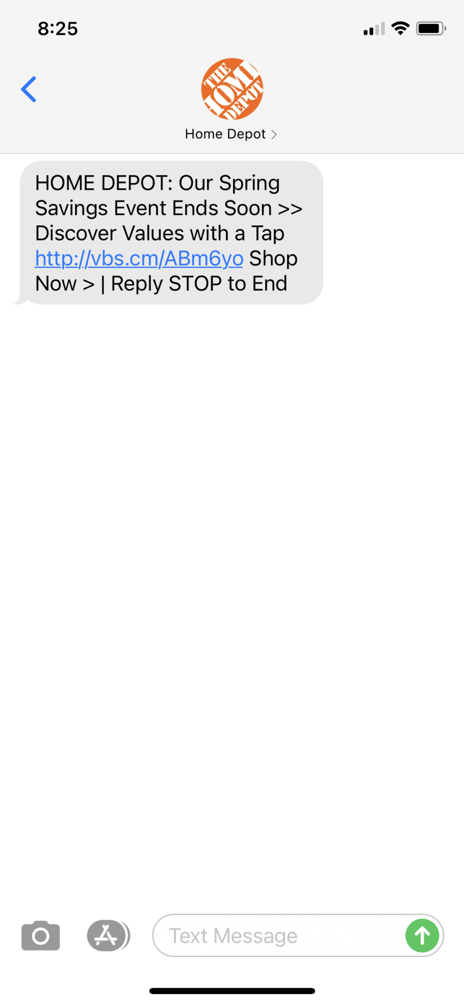 Home Depot Text Message Marketing Example – 04.15.2021 | SMS Archives