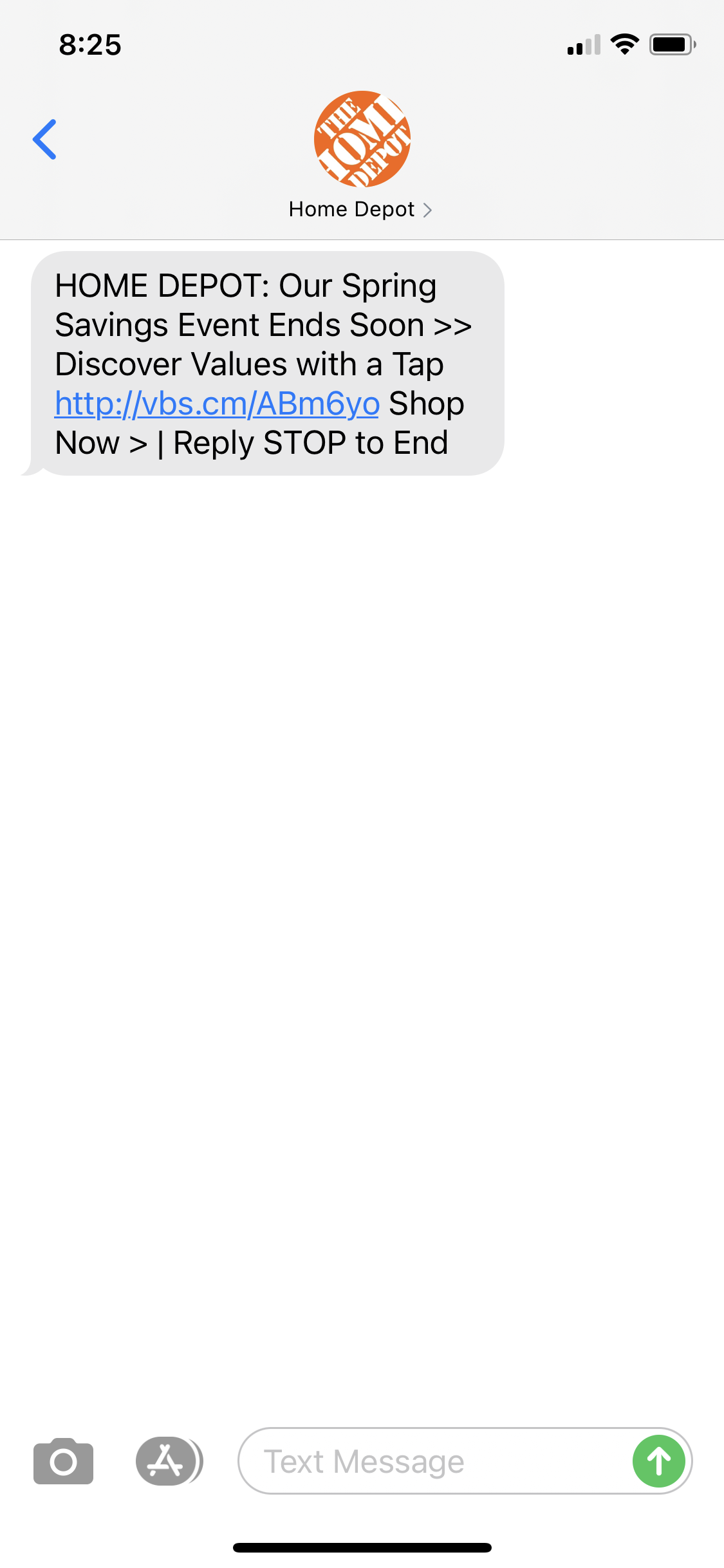 Home Depot Text Message Marketing Example – 04.15.2021 | SMS Archives