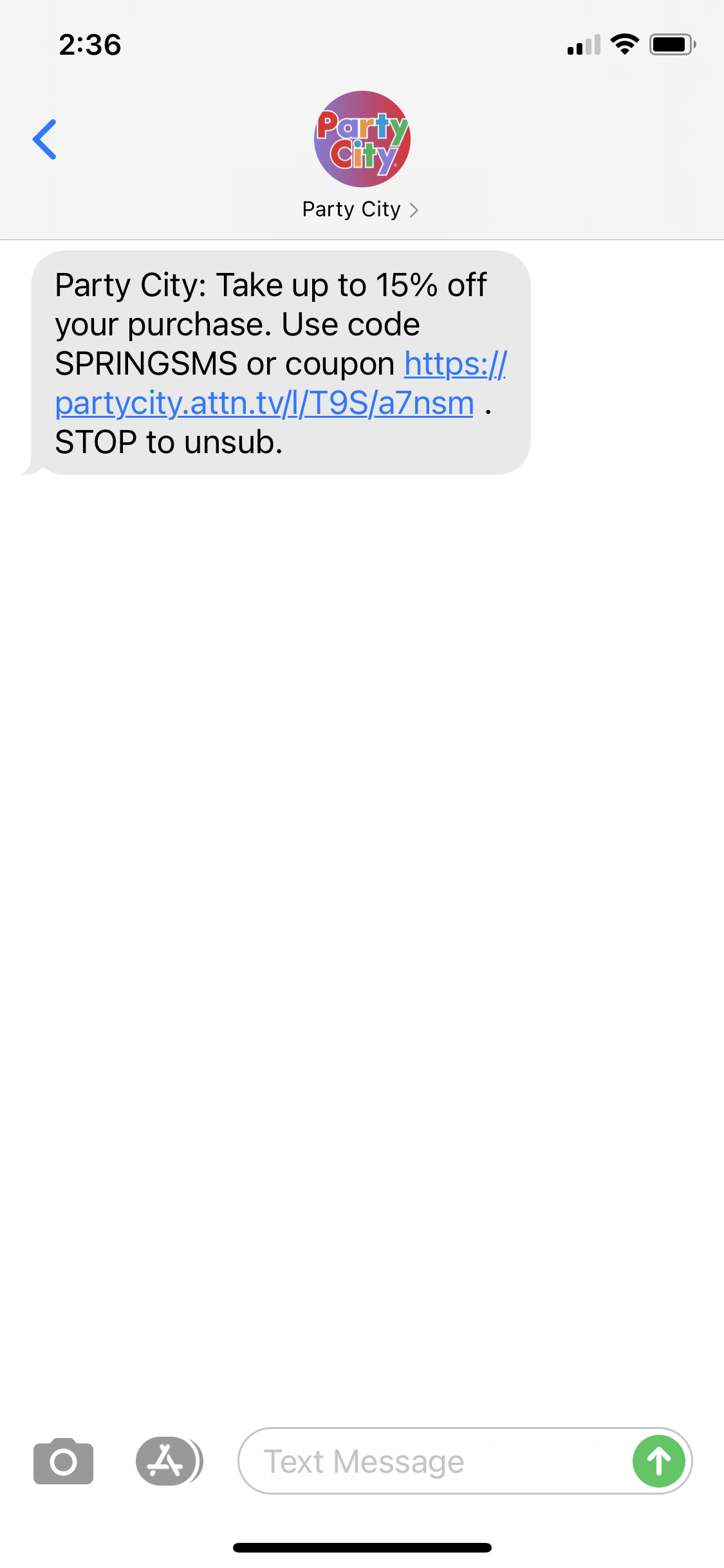 Party City Text Message Marketing Example – 03.31.2021 | SMS Archives