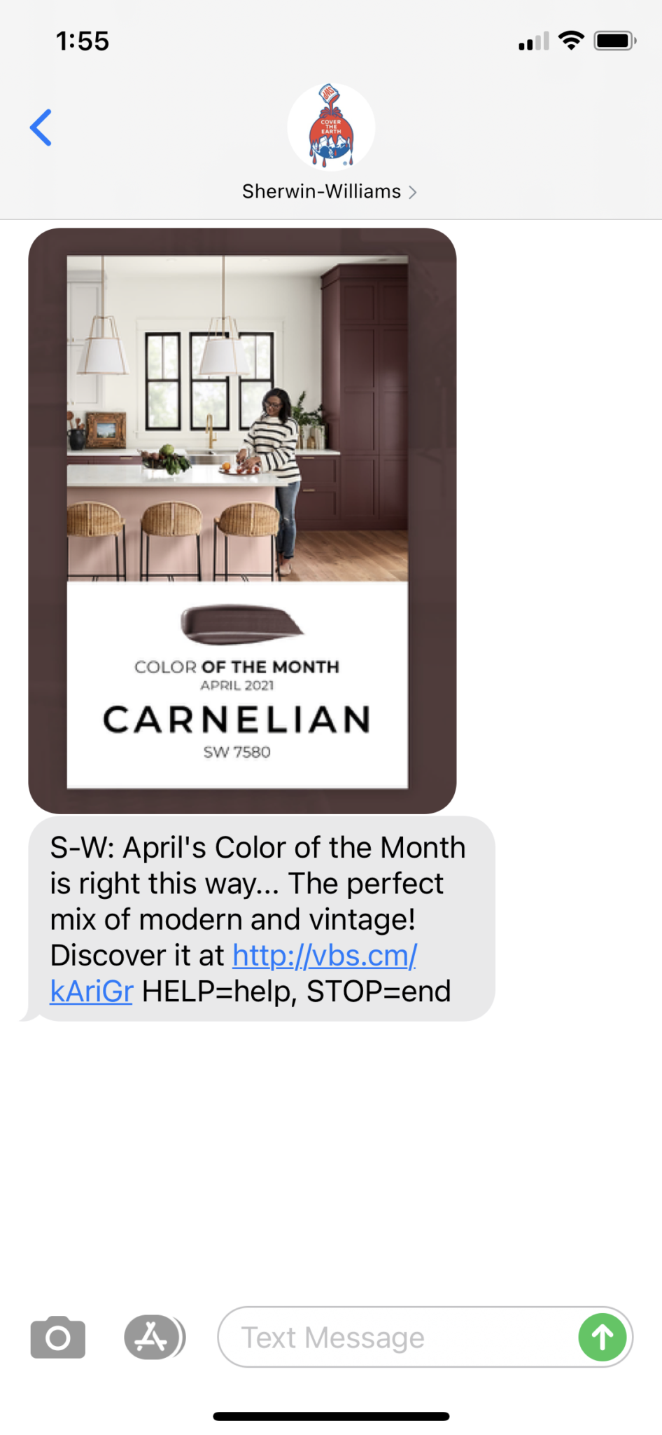 Sherwin Williams Text Message Marketing Example – 04.02.2021 | SMS Archives