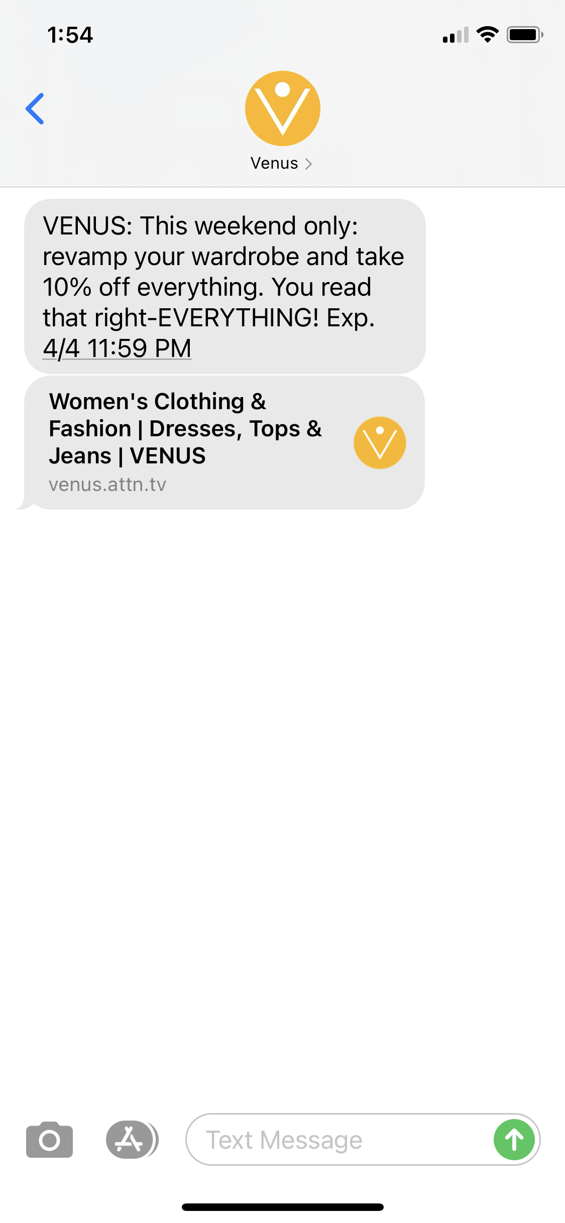 Venus Text Message Marketing Example – 04.02.2021 | SMS Archives
