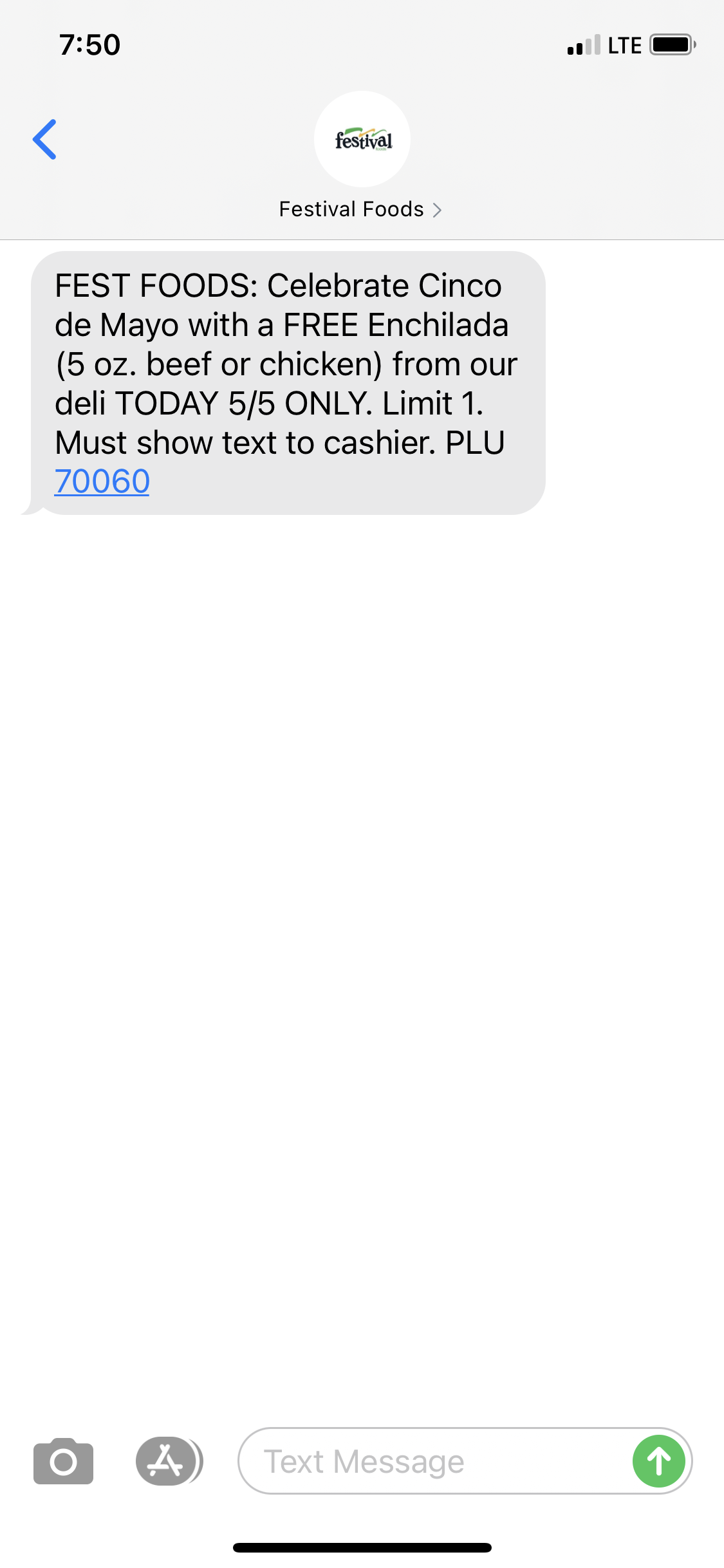 Festival Foods Text Message Marketing Example – 05.05.2021 | SMS Archives