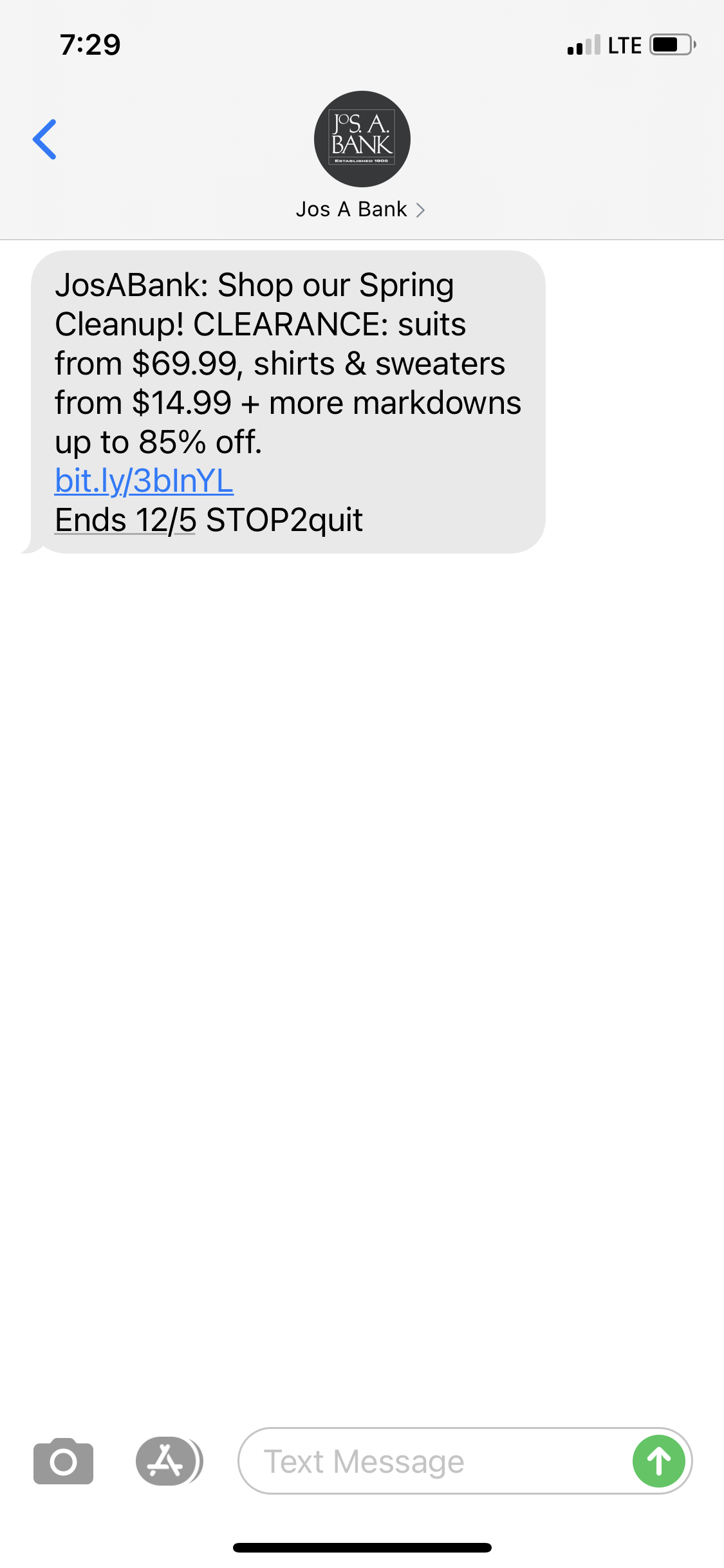 Jos. A. Bank Text Message Marketing Example – 05.20.2021 | SMS Archives