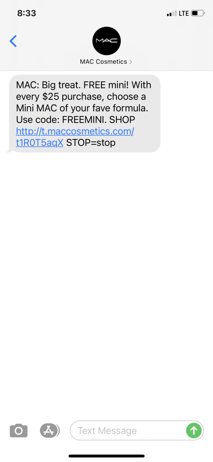 MAC Cosmetics Text Message Marketing Example – 05.18.2021 | SMS Archives