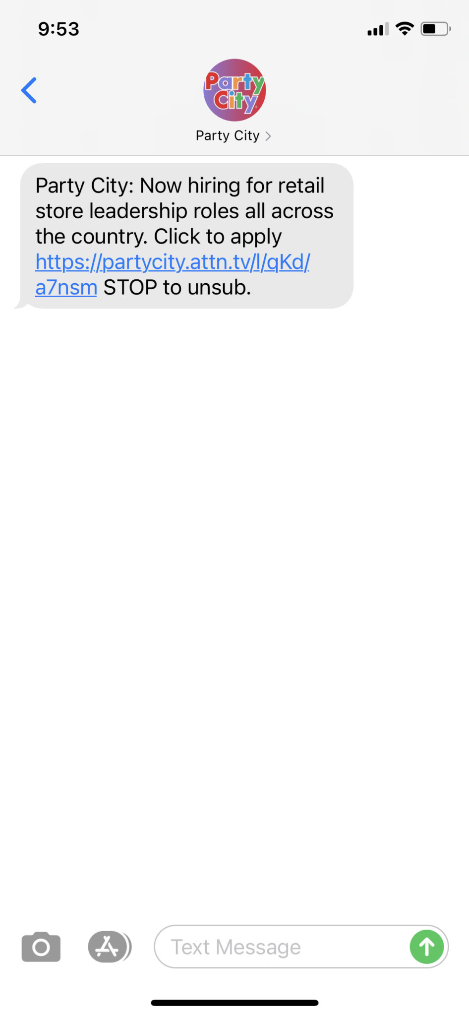 Party City Text Message Marketing Example – 05.02.2021 | SMS Archives