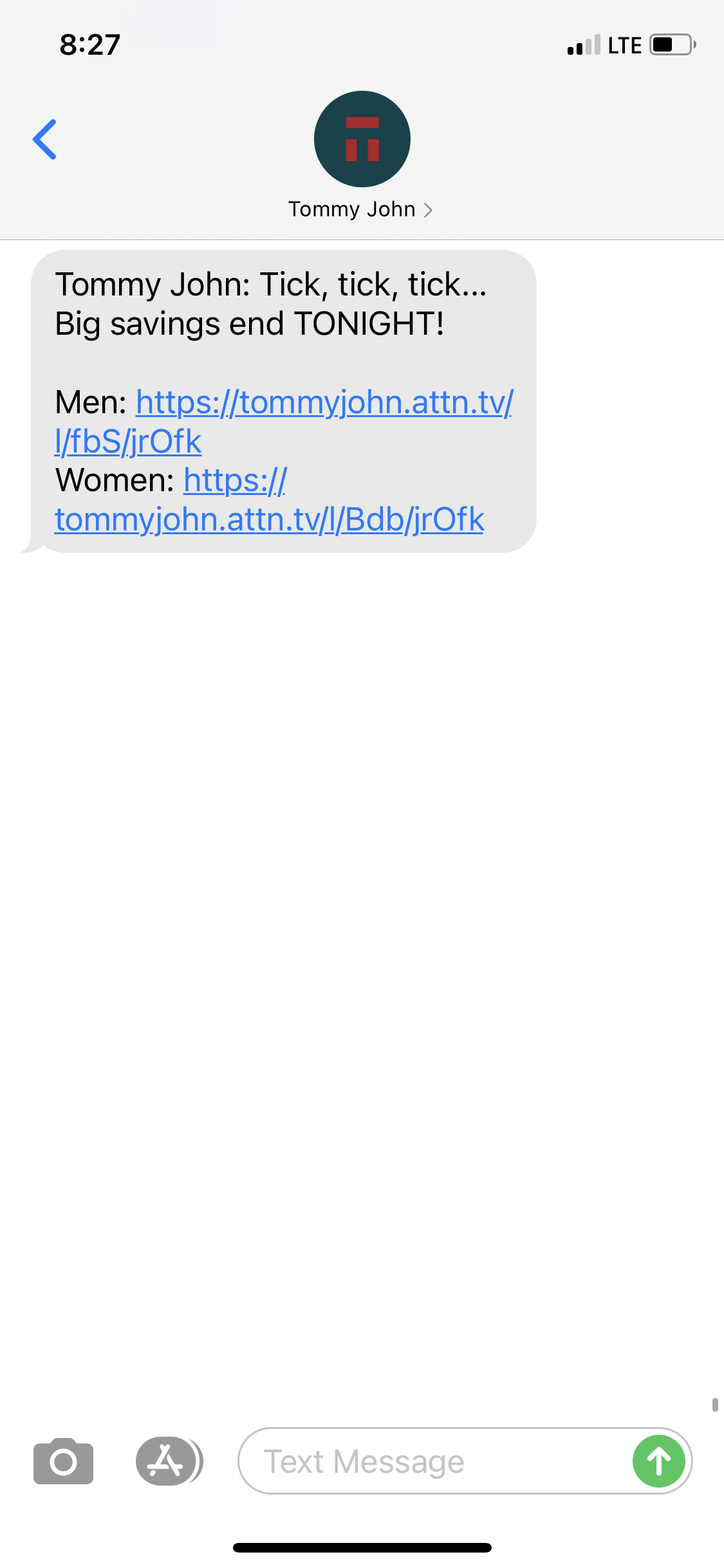 Tommy John Text Message Marketing Example – 05.18.2021 | SMS Archives