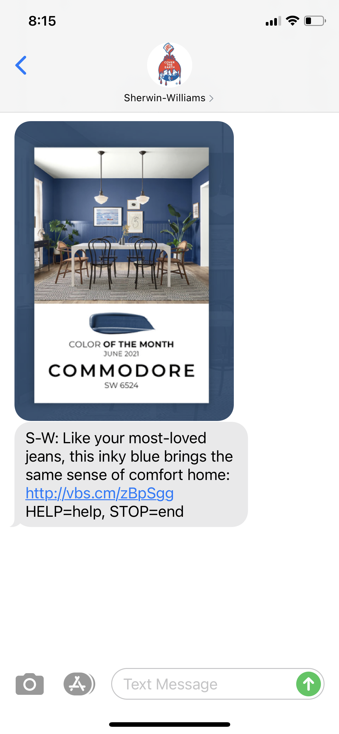 Sherwin Williams Text Message Marketing Example – 06.09.2021 | SMS Archives