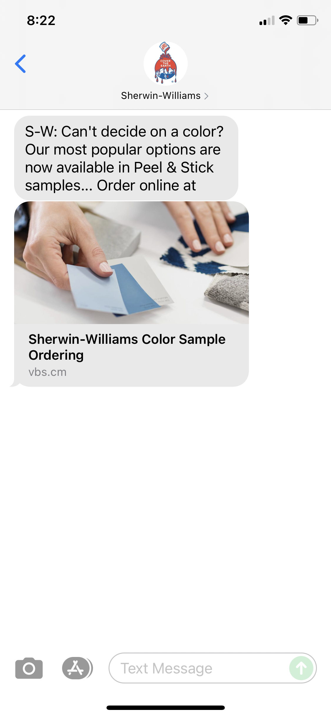 Sherwin Williams Text Message Marketing Example – 06.24.2021 | SMS Archives