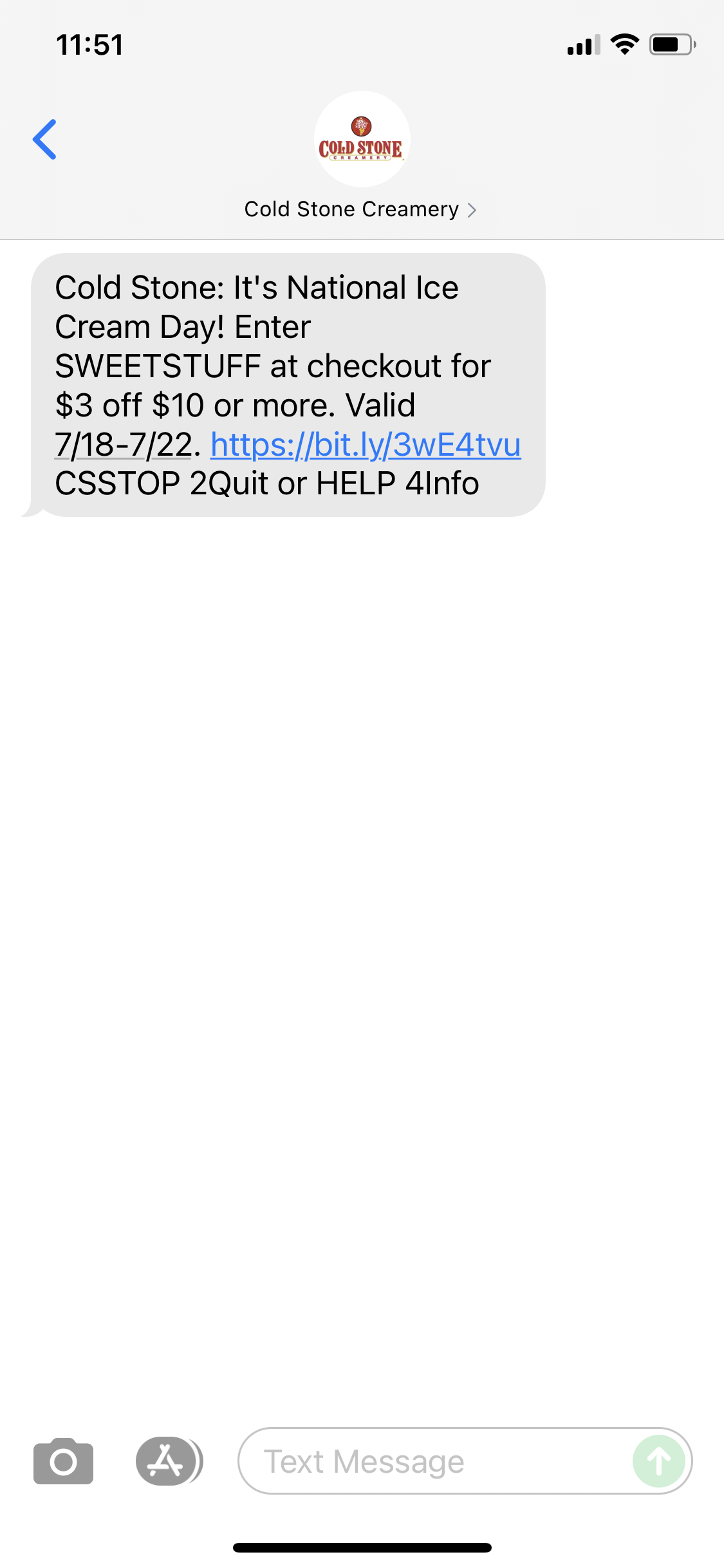 Cold Stone Creamery Text Marketing Examples | SMS Archives
