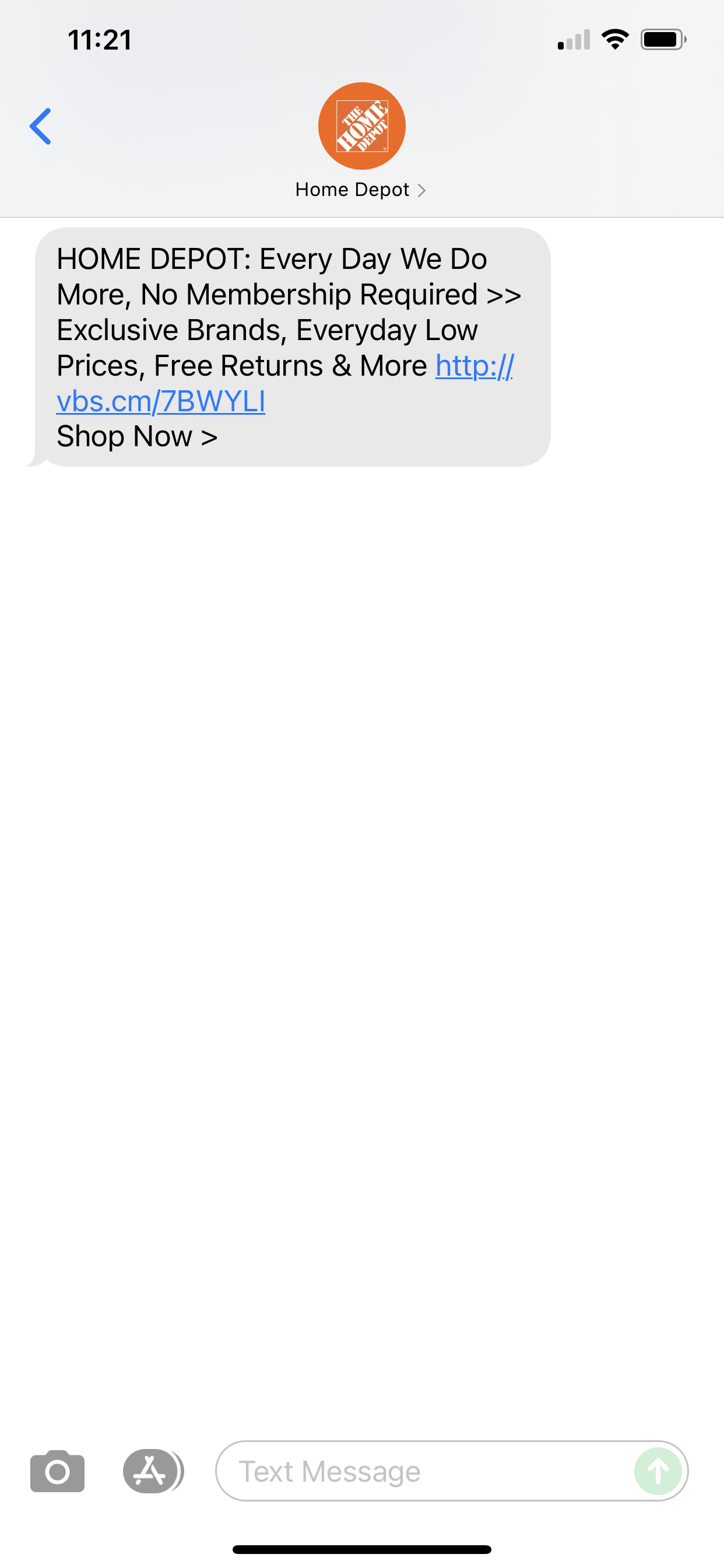 Home Depot 1 Text Message Marketing Example – 06.21.2021 | SMS Archives