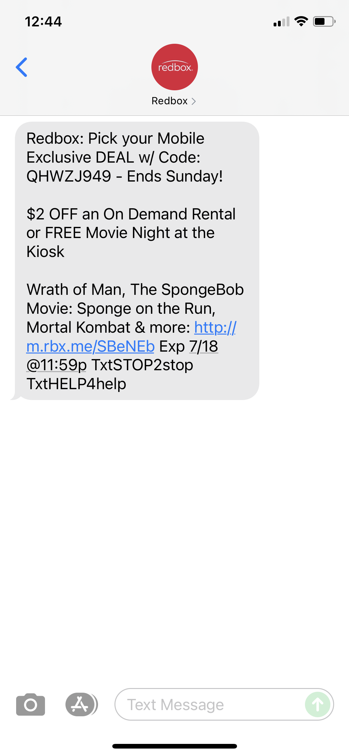 Redbox Text Message Marketing Example – 05.29.2021 | SMS Archives