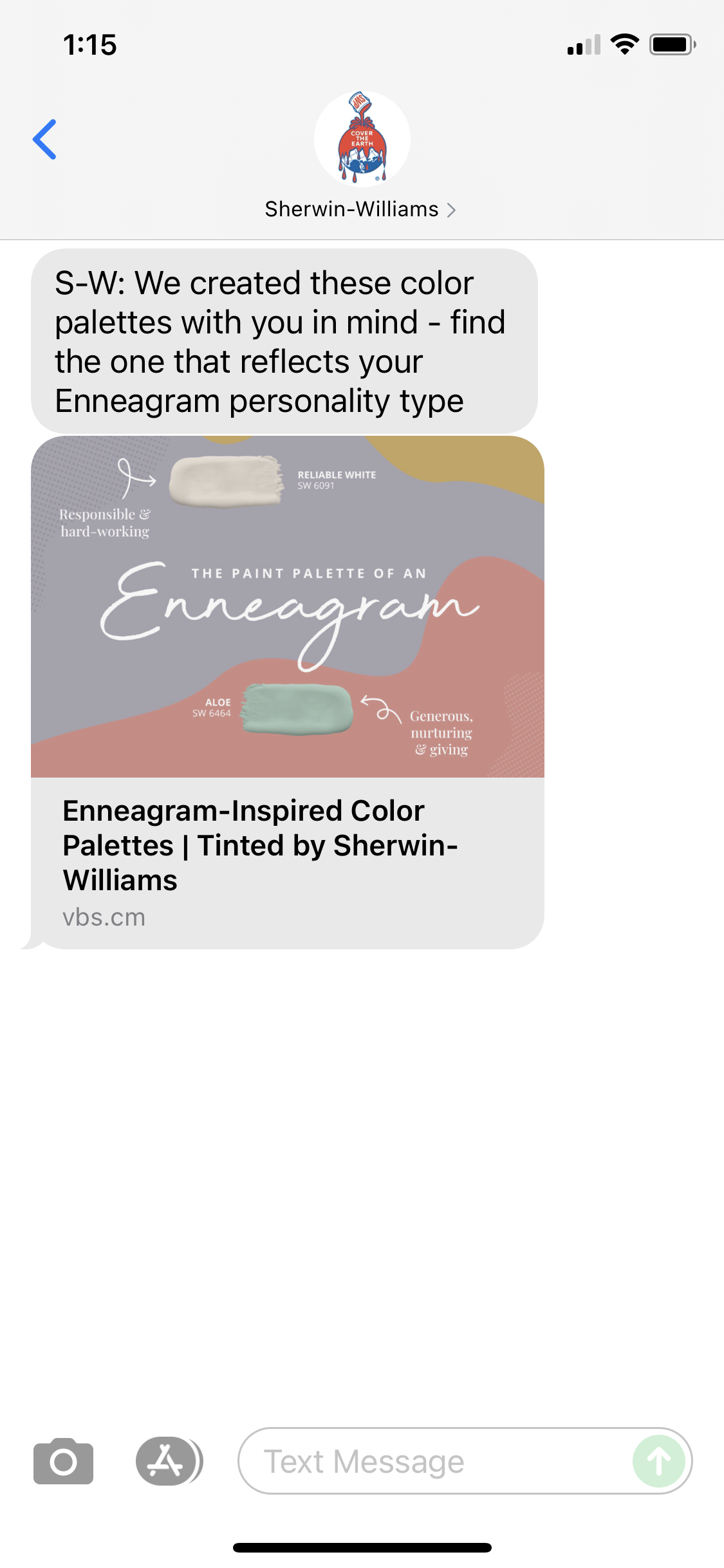 Sherwin Williams Text Message Marketing Example – 07.19.2021 | SMS Archives