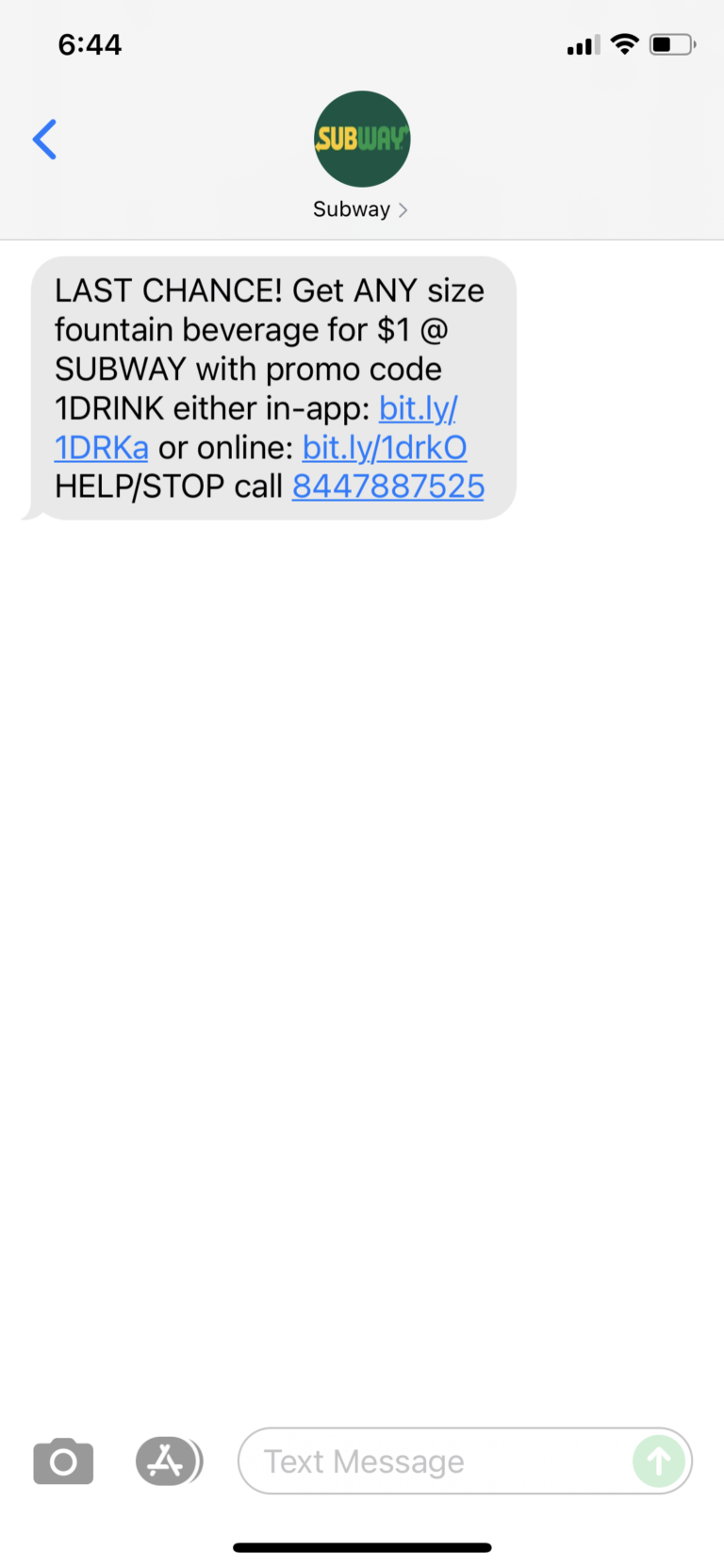 Subway-Text-Message-Marketing-Example-06.24.2021 | SMS Archives