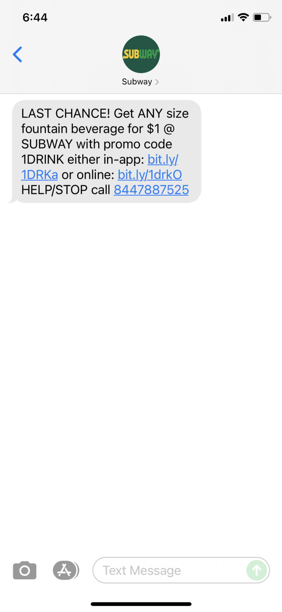 Subway-Text-Message-Marketing-Example-06.24.2021 | SMS Archives