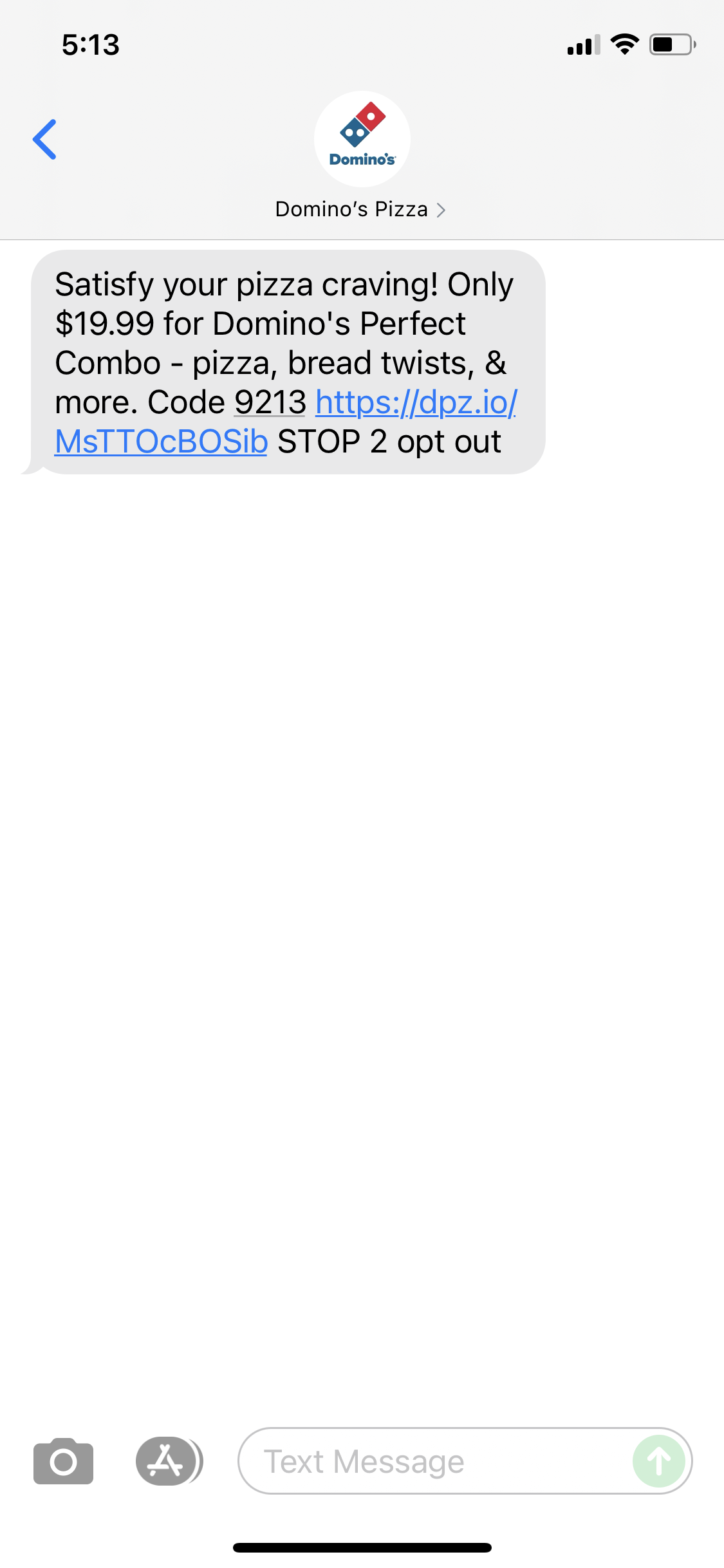 Domino’s Text Message Marketing Example – 08.27.2021 | SMS Archives