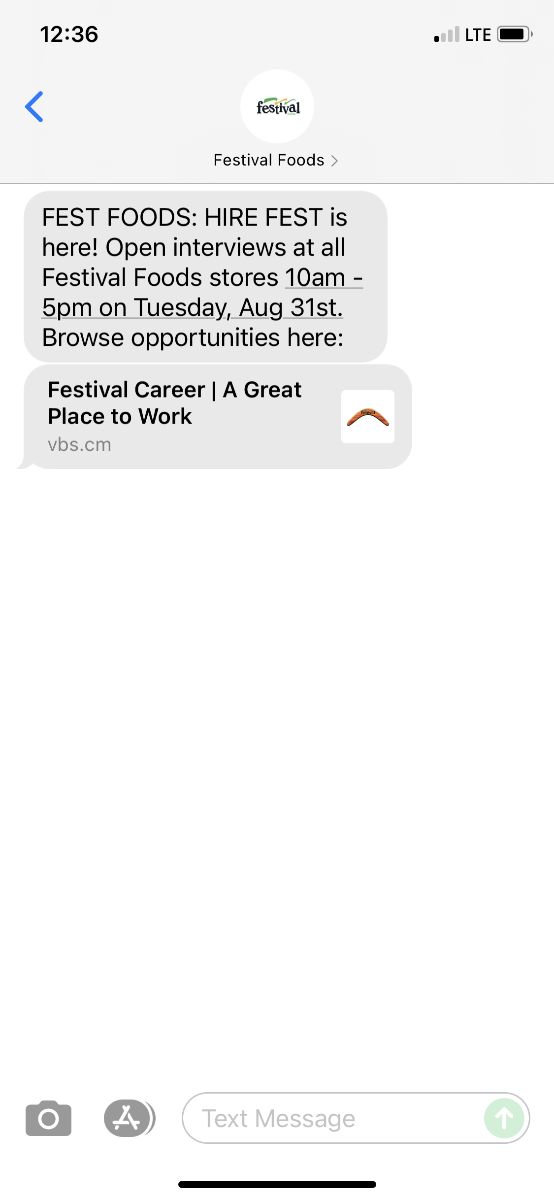Festival Foods Text Message Marketing Example – 08.29.2021 | SMS Archives