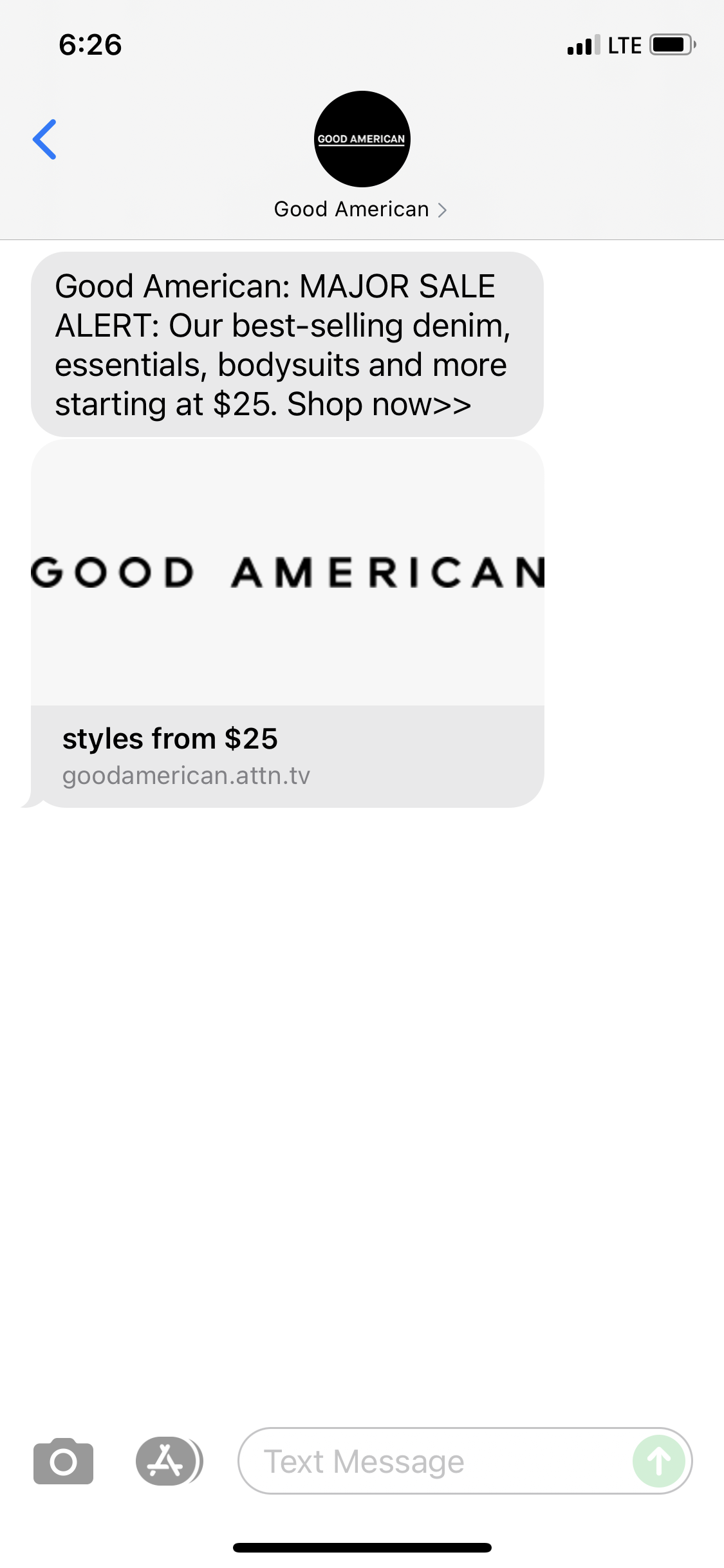 Good American Text Message Marketing Example – 08.11.2021 | SMS Archives