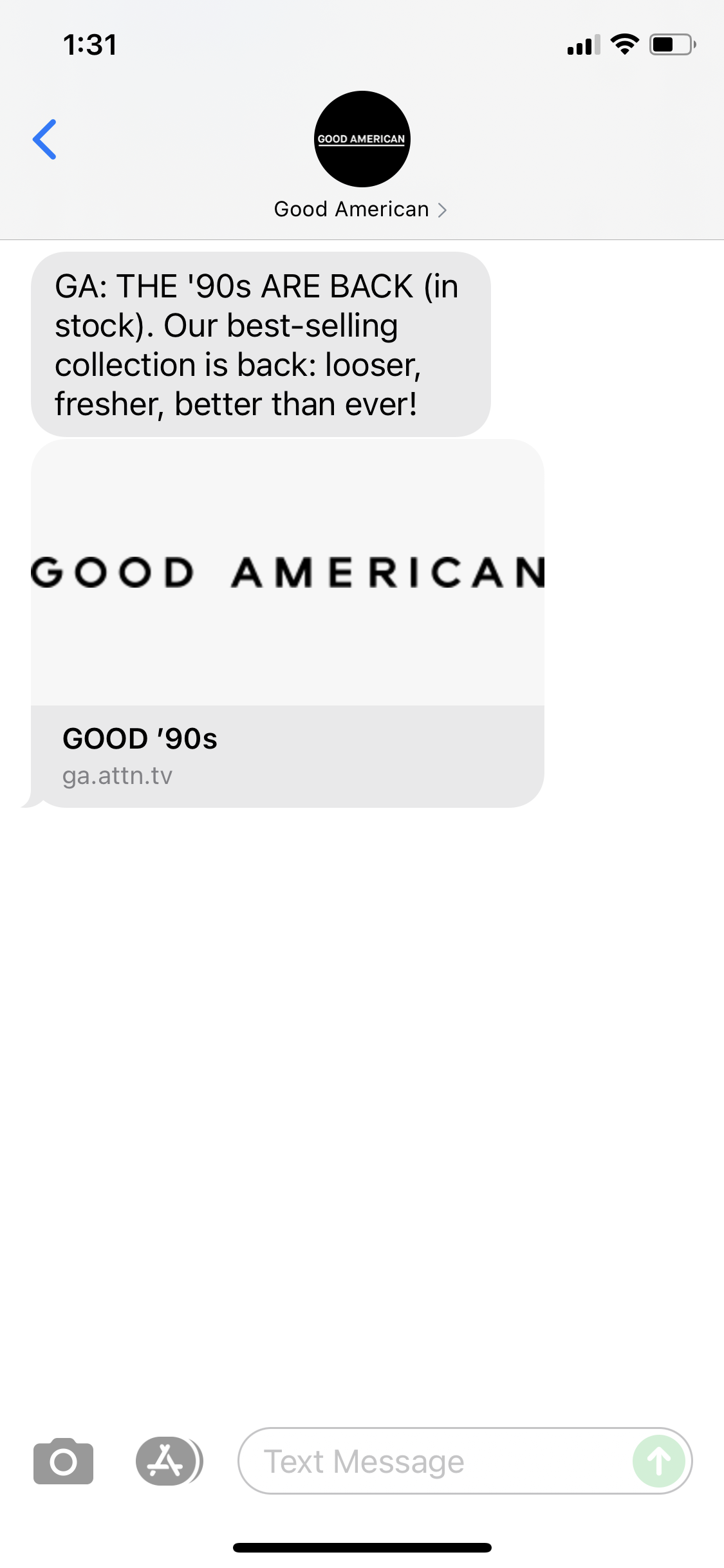Good American Text Message Marketing Example – 08.24.2021 | SMS Archives