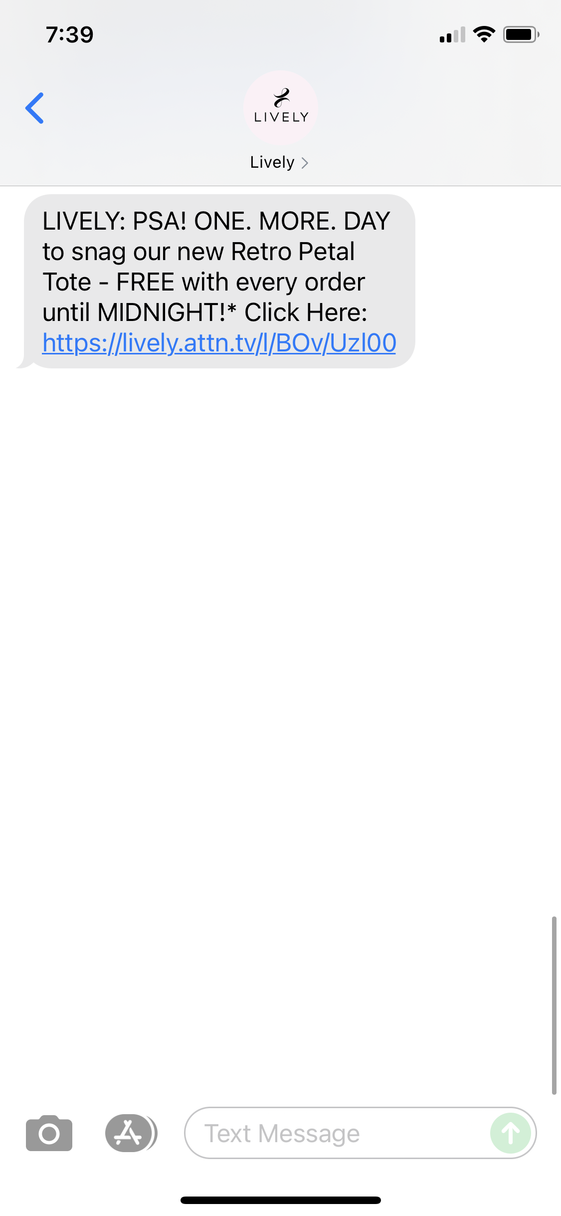 Lively Text Message Marketing Example – 08.16.2021 | SMS Archives