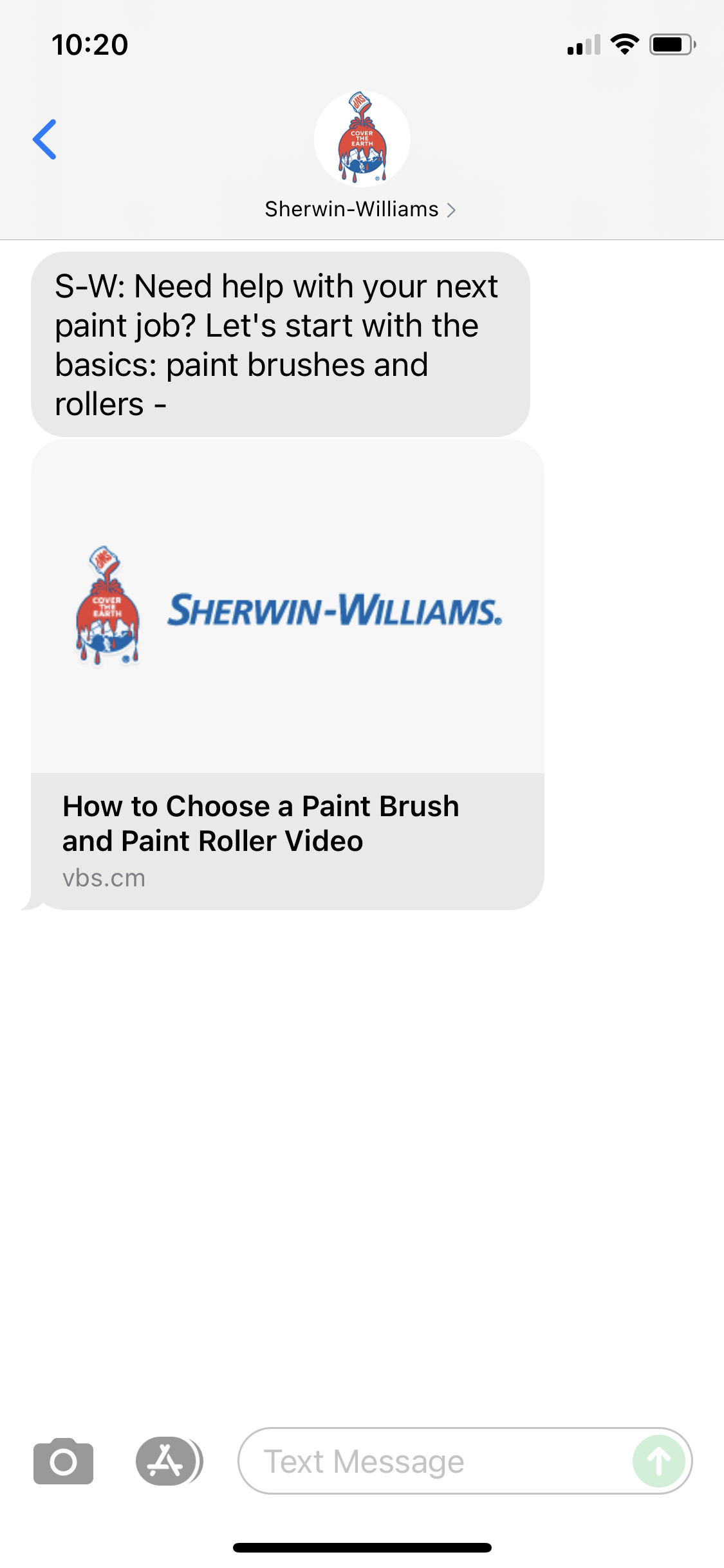 Sherwin Williams Text Message Marketing Example – 08.20.2021 | SMS Archives