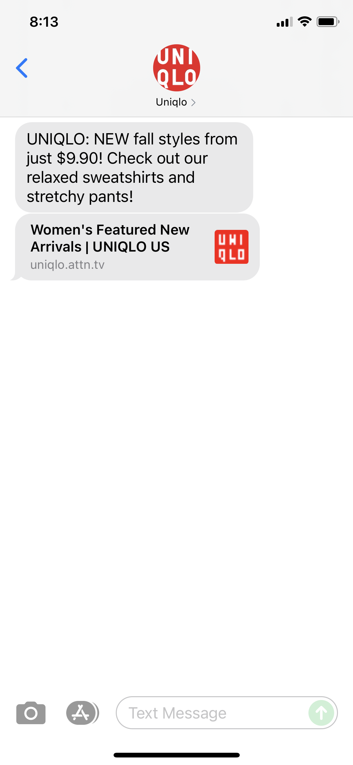 UNIQLO Text Message Marketing Example – 08.18.2021 | SMS Archives