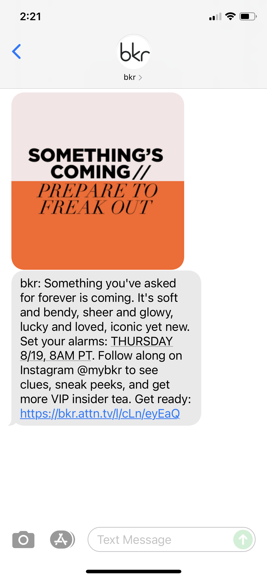 bkr Text Message Marketing Example – 08.17.2021 | SMS Archives